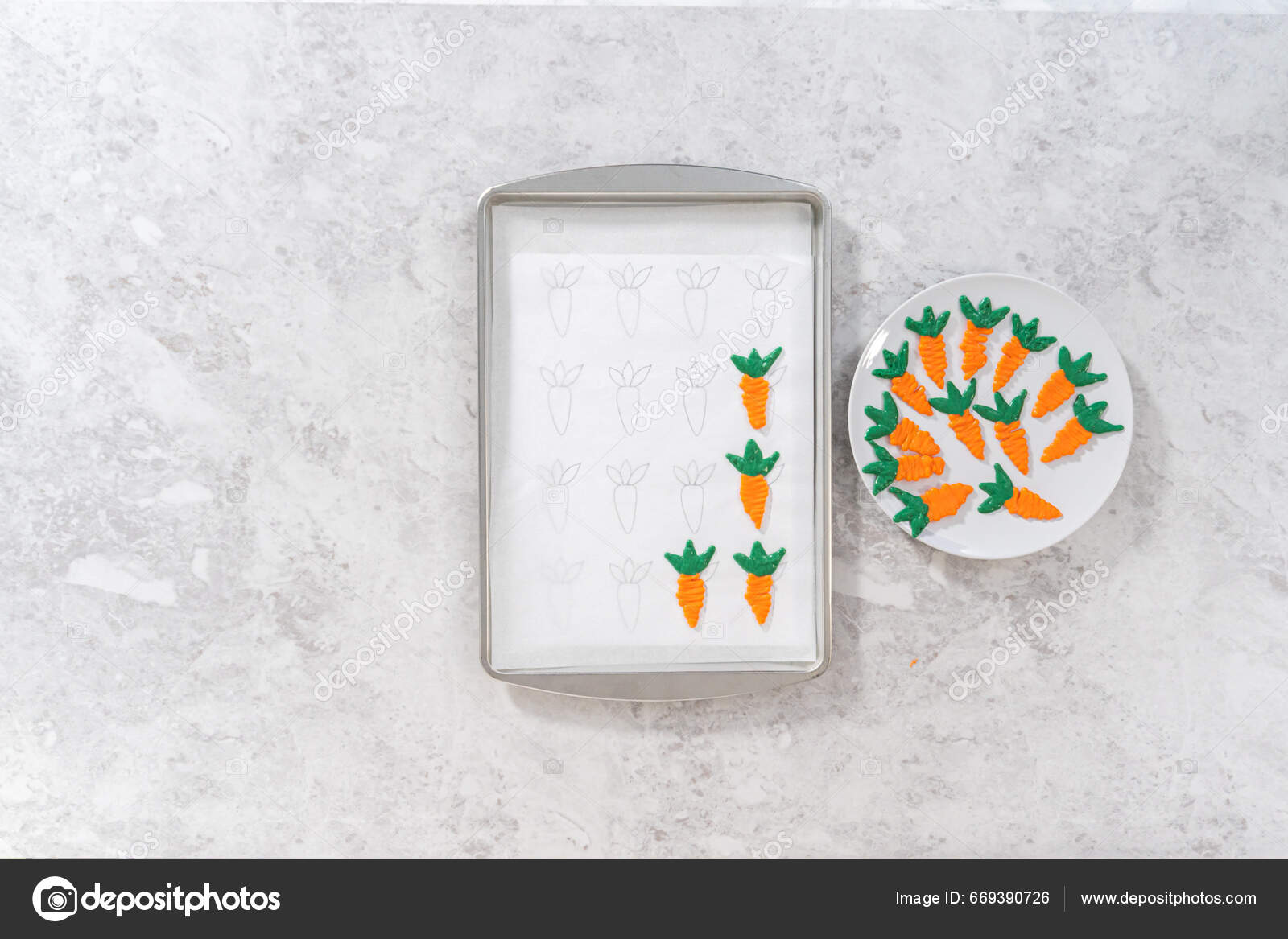 Flat Lay Removing Chocolate Carrot Cake Toppers Parchment Paper — Stock ...