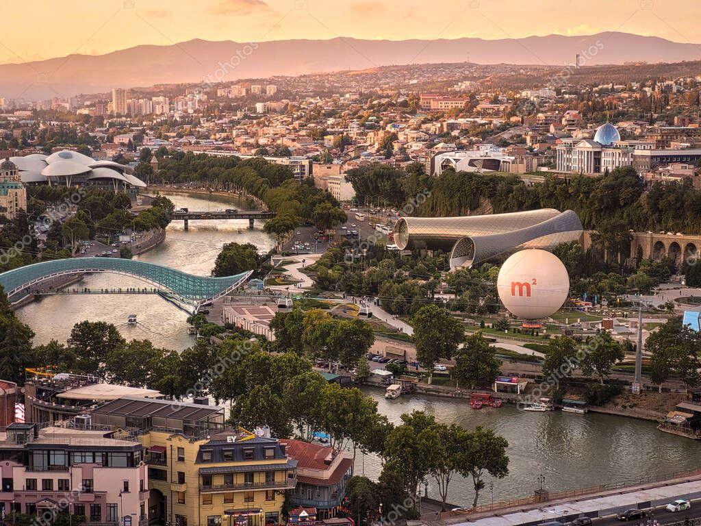 Tbilisi, Georgia - 07 23 2022: Summer sunset view from Holy Mountain ...