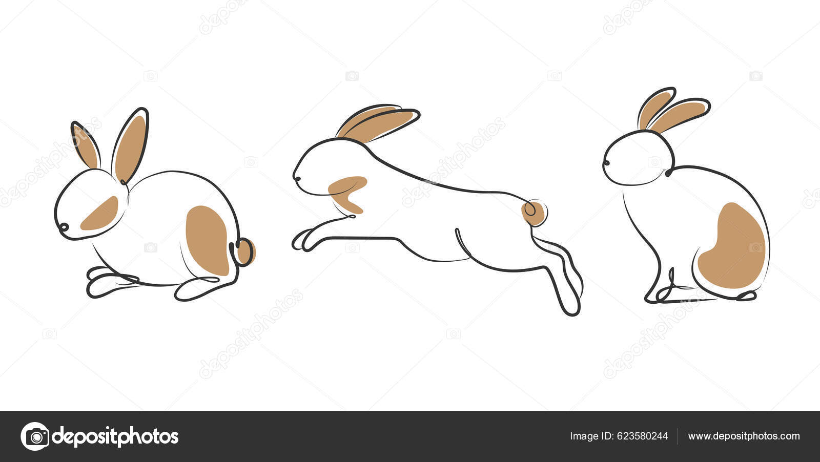 Continuous Line Drawing Rabbit Set Vector Minimalistic Simple Hand ...