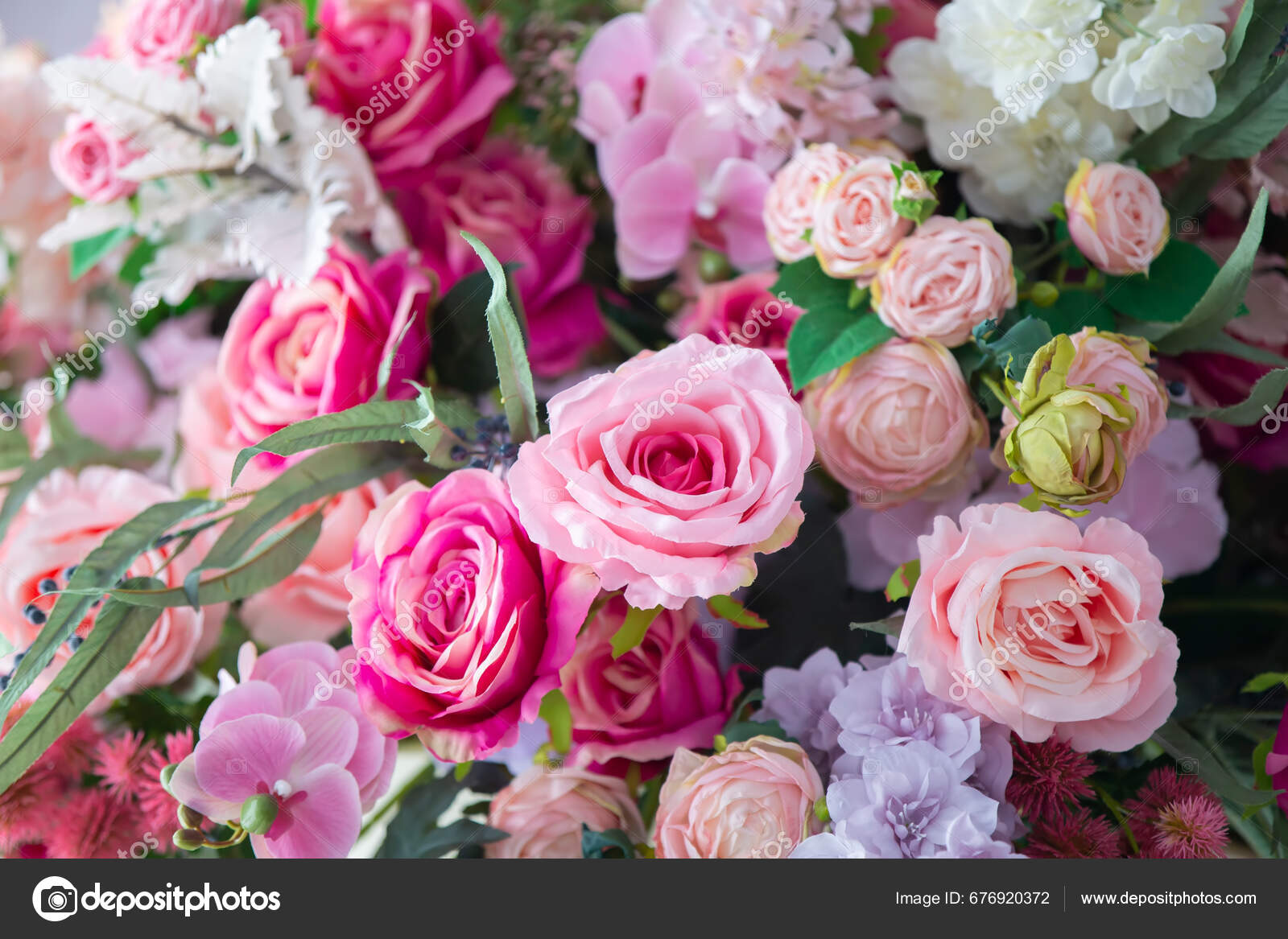 White Pink Artificial Roses Close Floral Background — Stock Photo ...