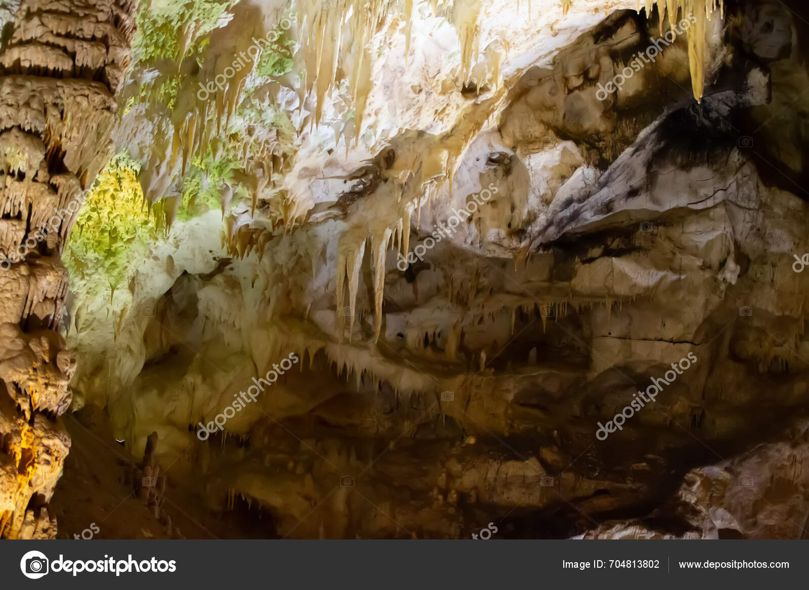 Cave Karst Amazing View Stalactites Stalagnites Illuminated Bright ...