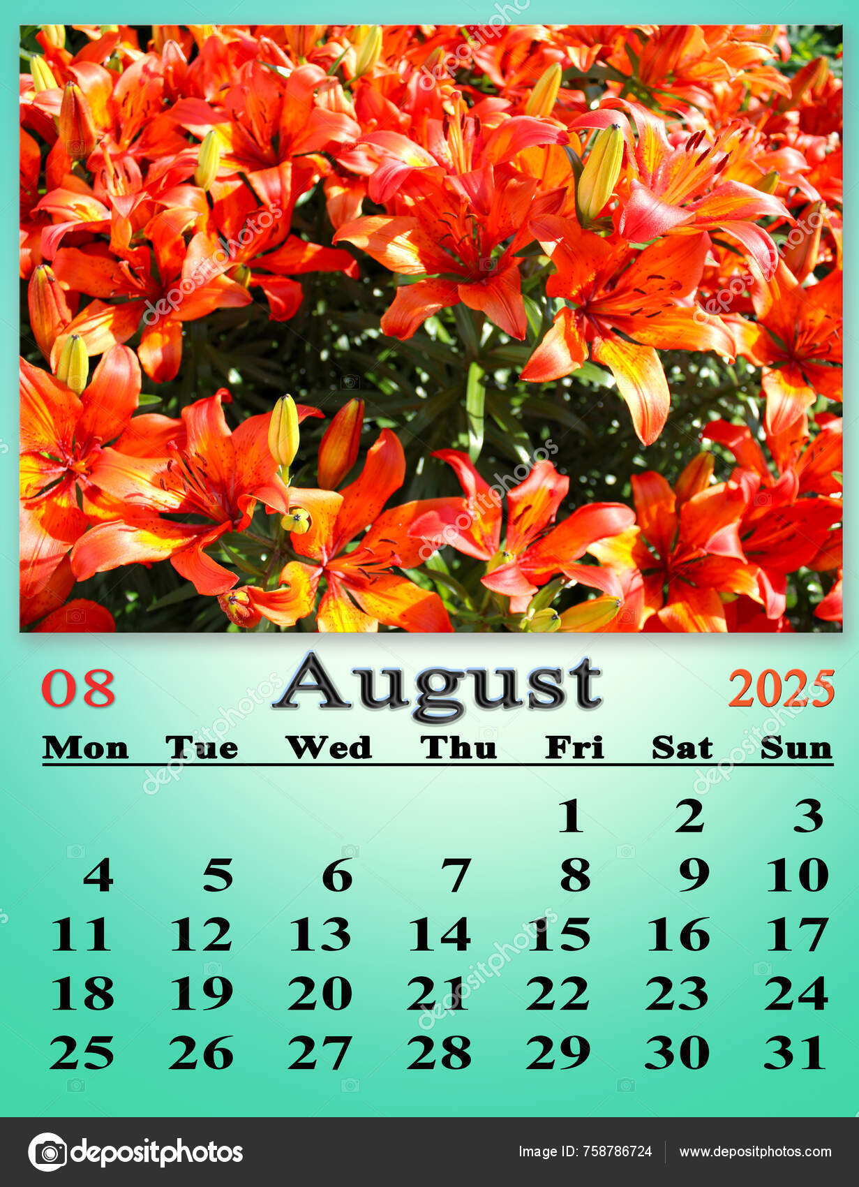 Calendar August 2025 Photo Spring Flowers Business Calendar Monthly ...