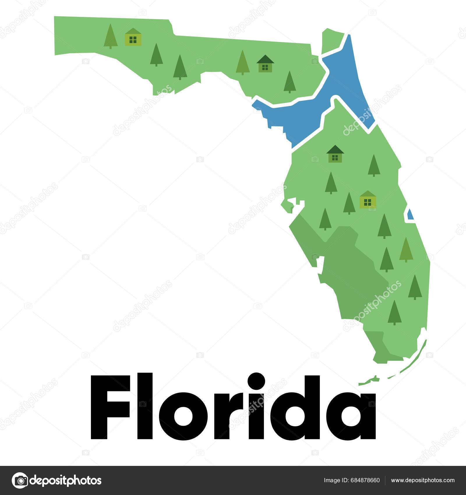 Florida Map Shape United States America Green Forest Hand Drawn Stock ...
