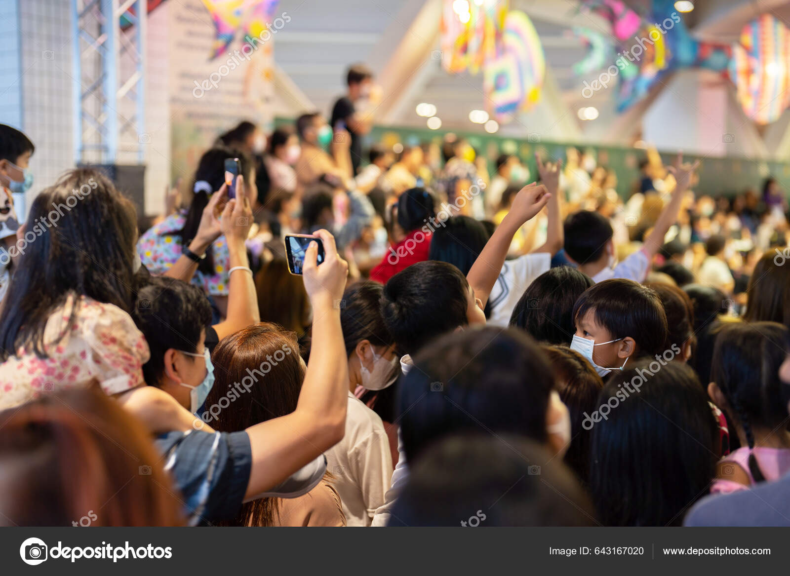 Crowd Group Young People Kid Cheering Live Music Concert Front – Stock ...