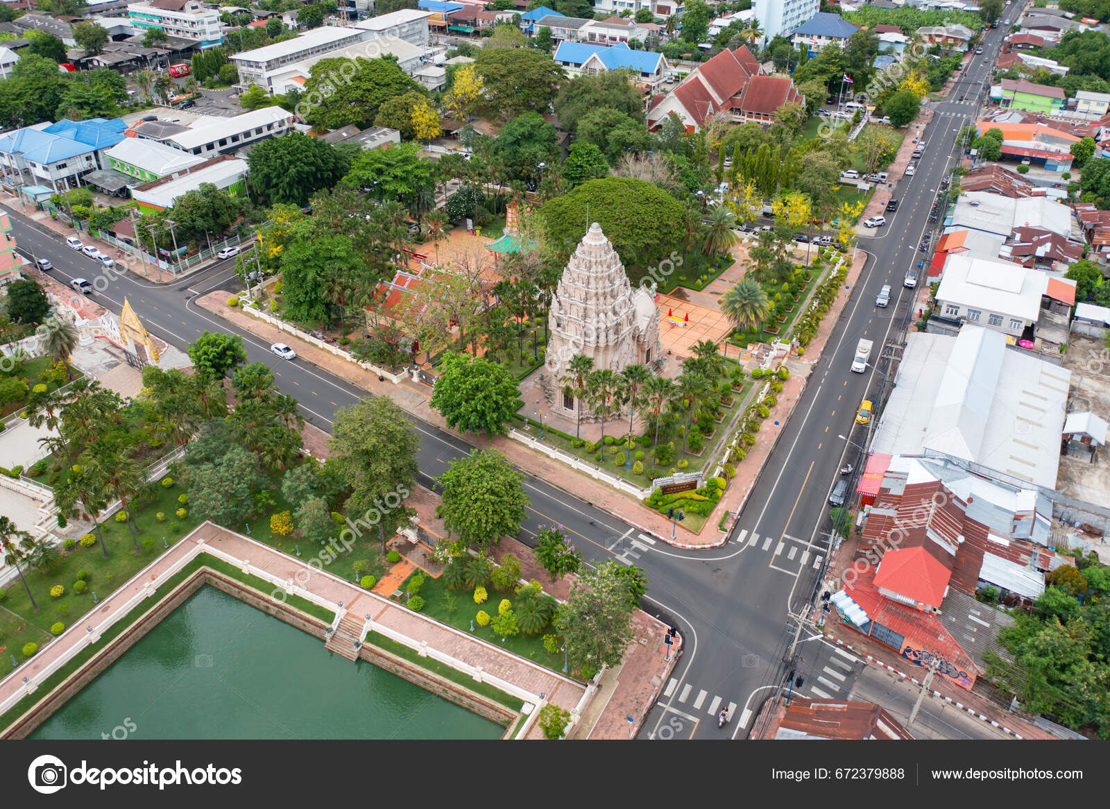 Aerial View Square Landmark Monument Residential Neighborhood Roofs ...