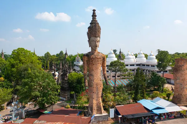 Aerial Top View Sala Keoku Sculptures Park Isan Pagoda Buddhist Stock ...