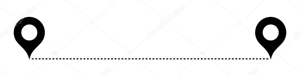 Icono de ubicación de ruta, dos señales de pin y línea de carretera ...