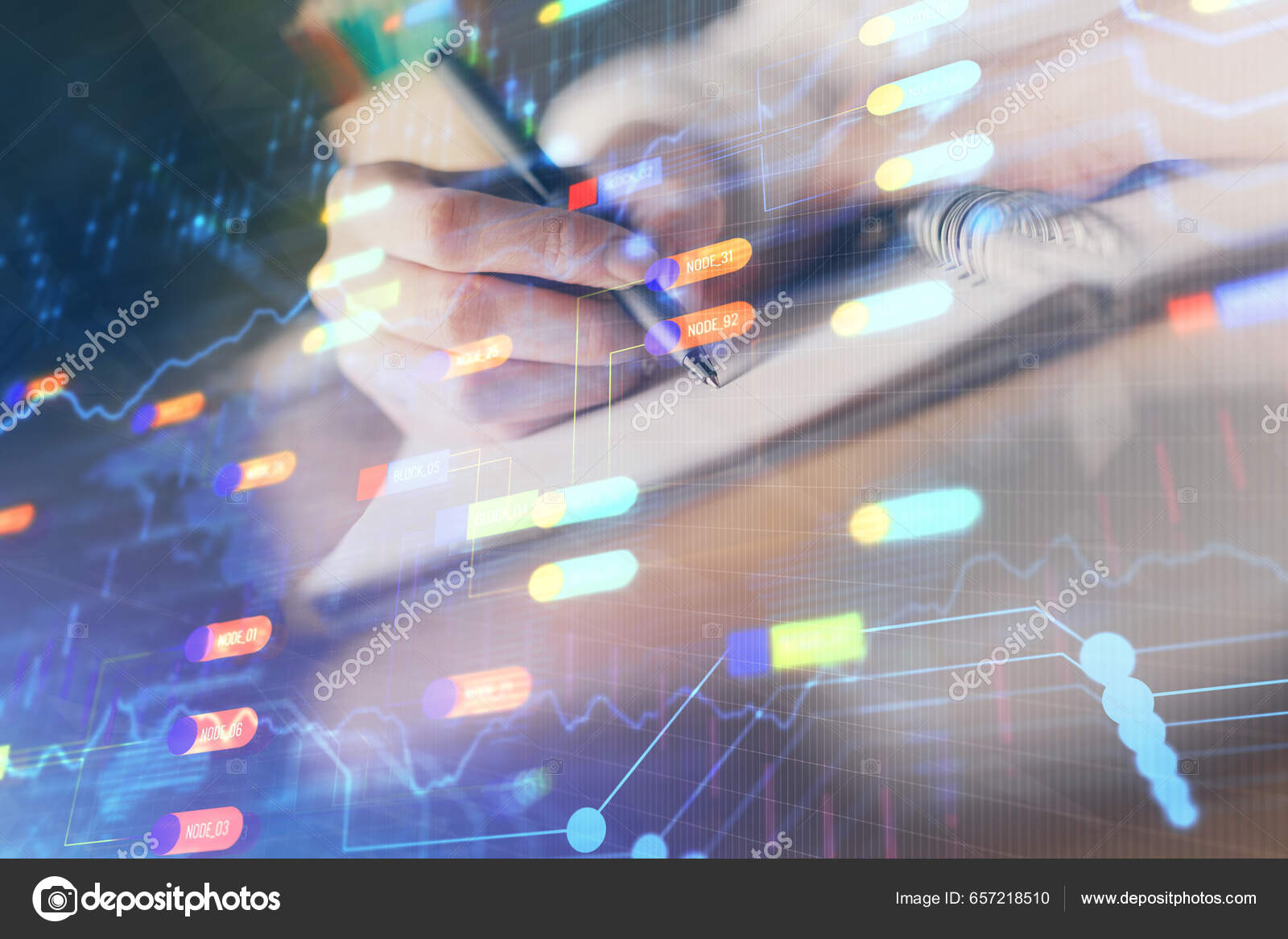 Double Exposure Woman's Hands Background Technology Digital Coding ...