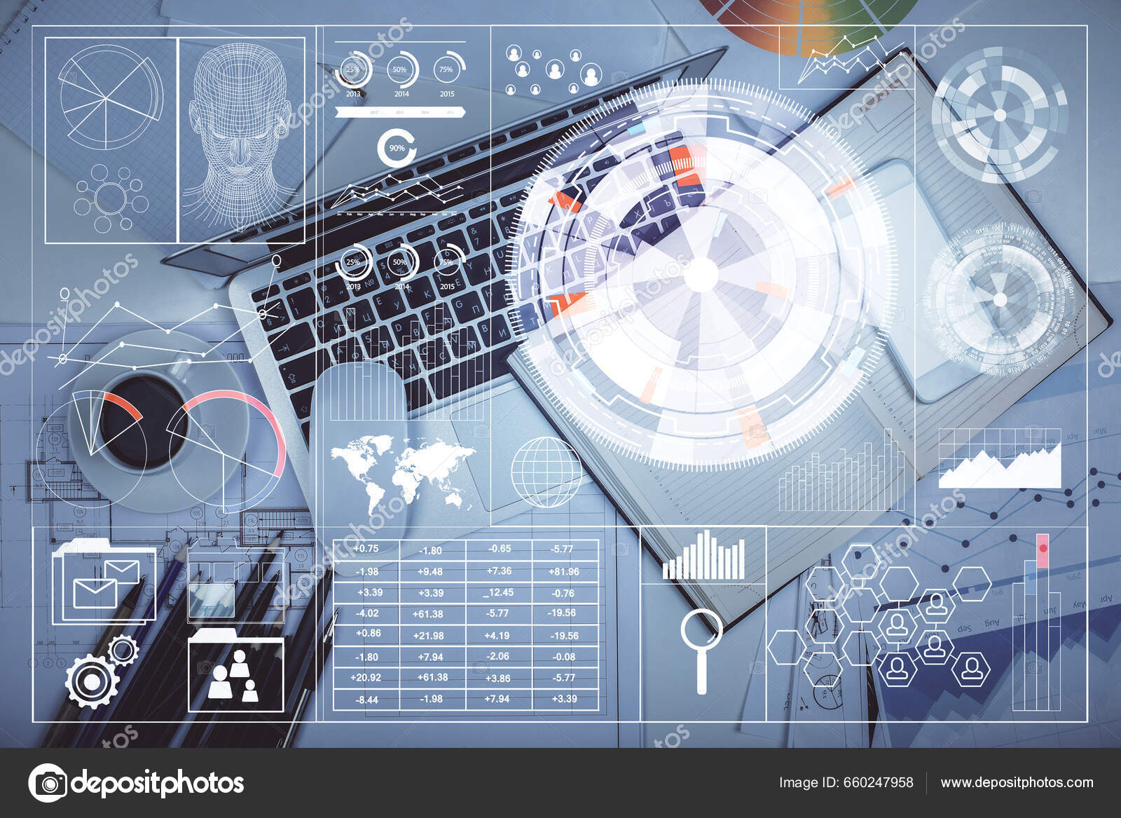 Multi Exposure Data Drawing Hologram Topview Study Desk Background ...