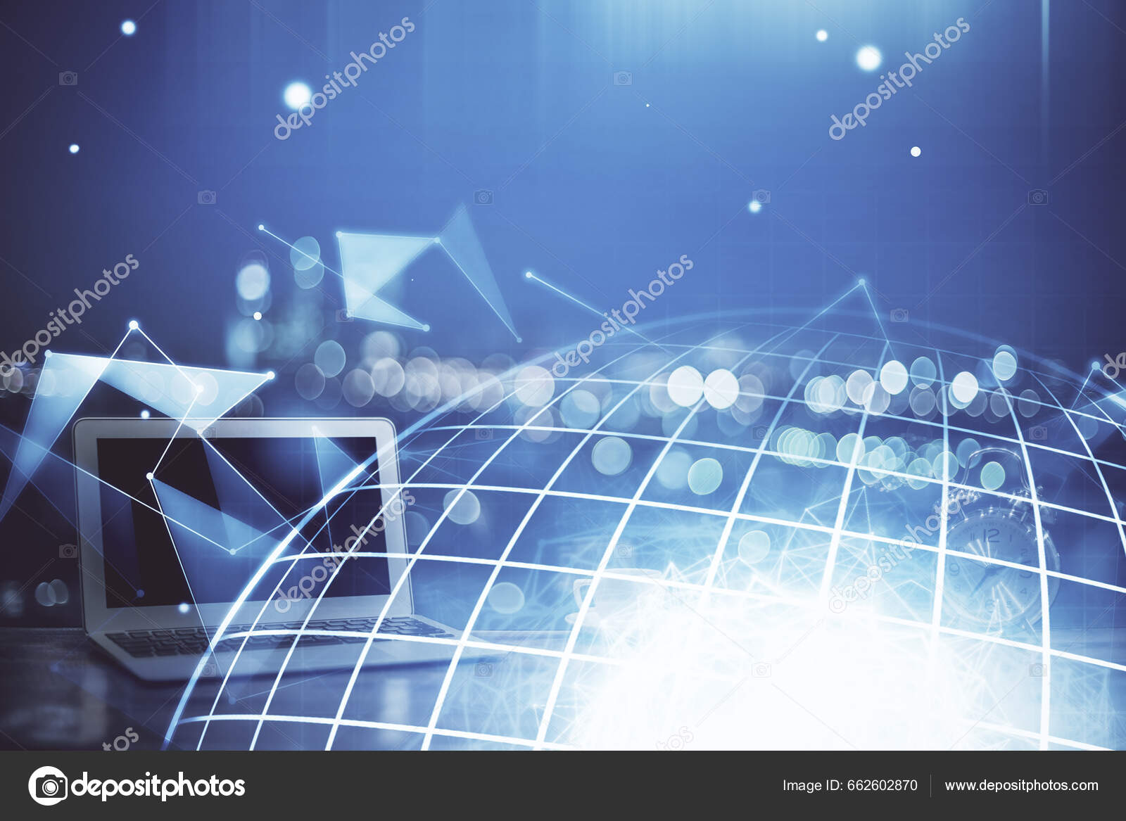 Multi Exposure Table Computer World Map Hologram International Data ...