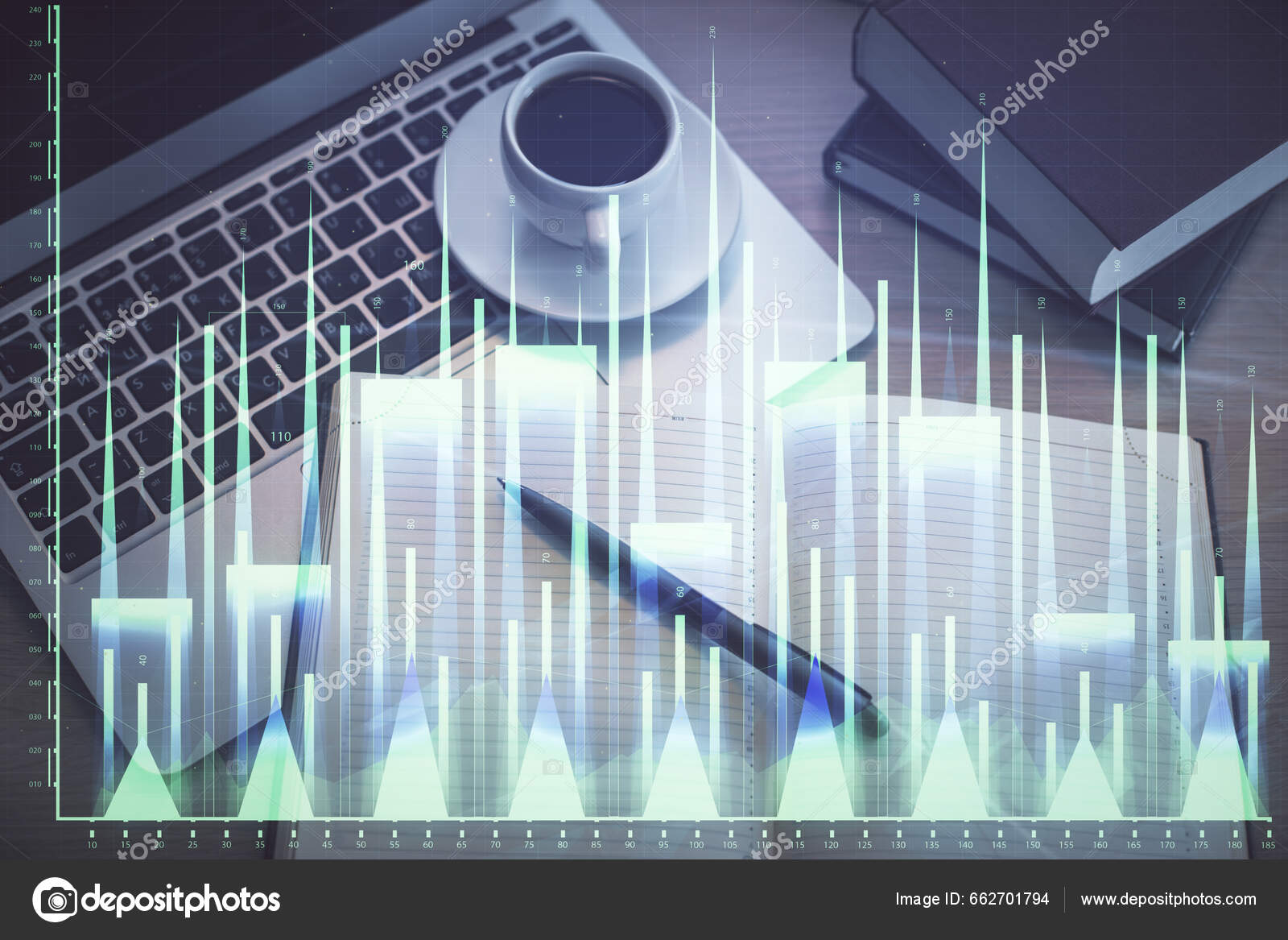 Stock Market Graph Top View Computer Table Background Multi Exposure ...