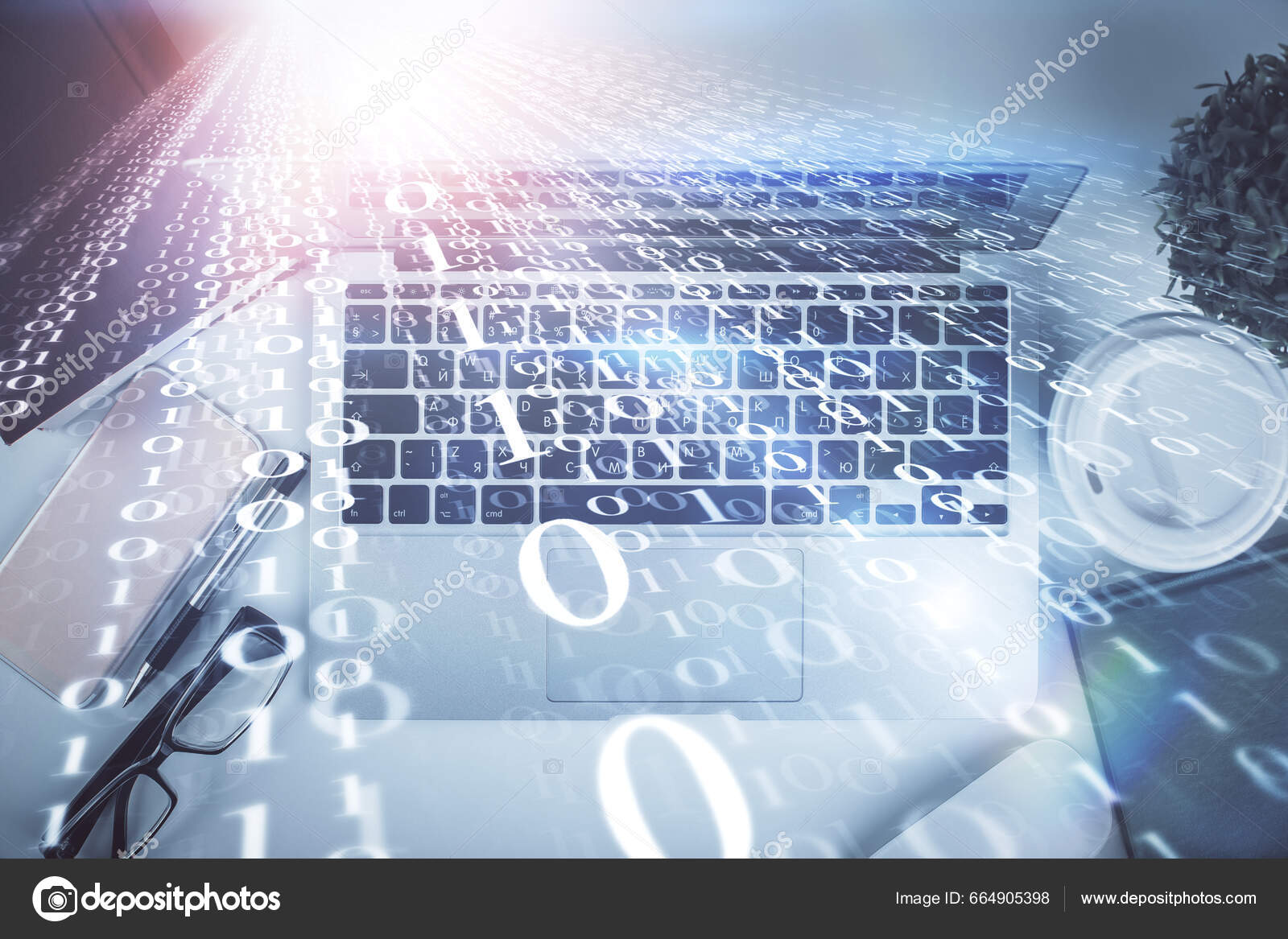 Double Exposure Data Theme Drawing Hologram Topview Work Table ...