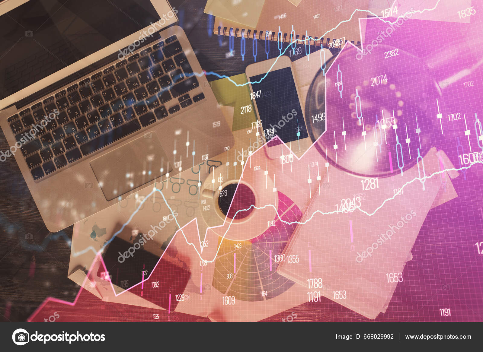 Financial Market Graph Top View Computer Desktop Background Multi ...