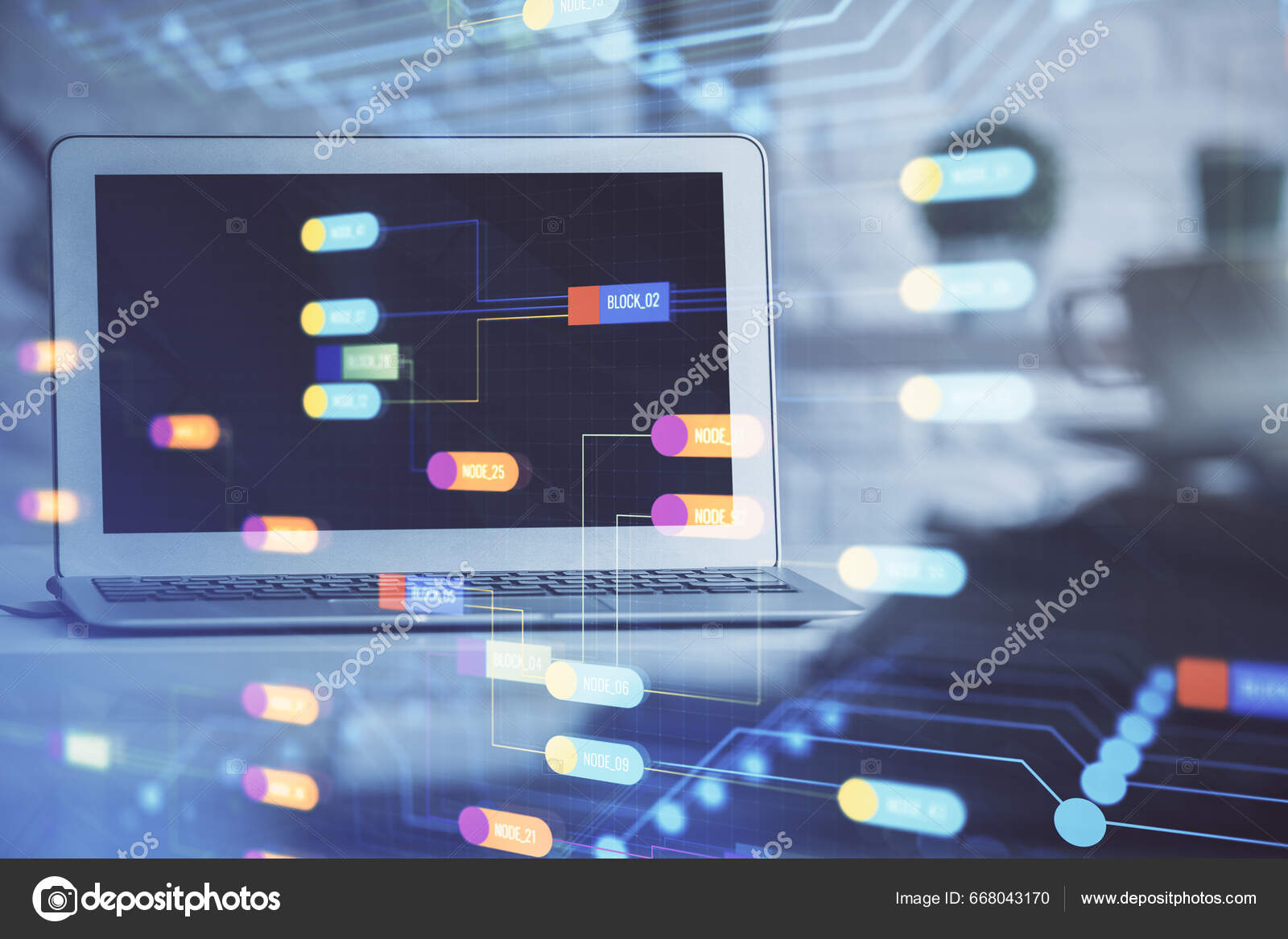Multi Exposure Desktop Computer Technology Theme Hologram Concept ...