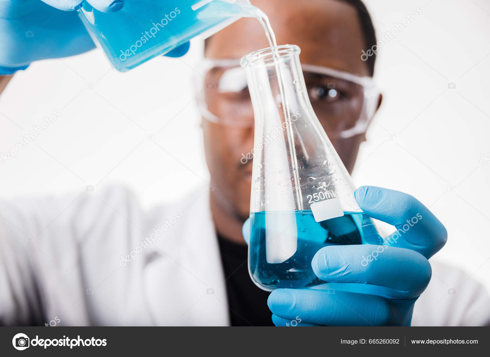 African American Scientist Lab Working Test Tubes Beakers — Stock Photo ...