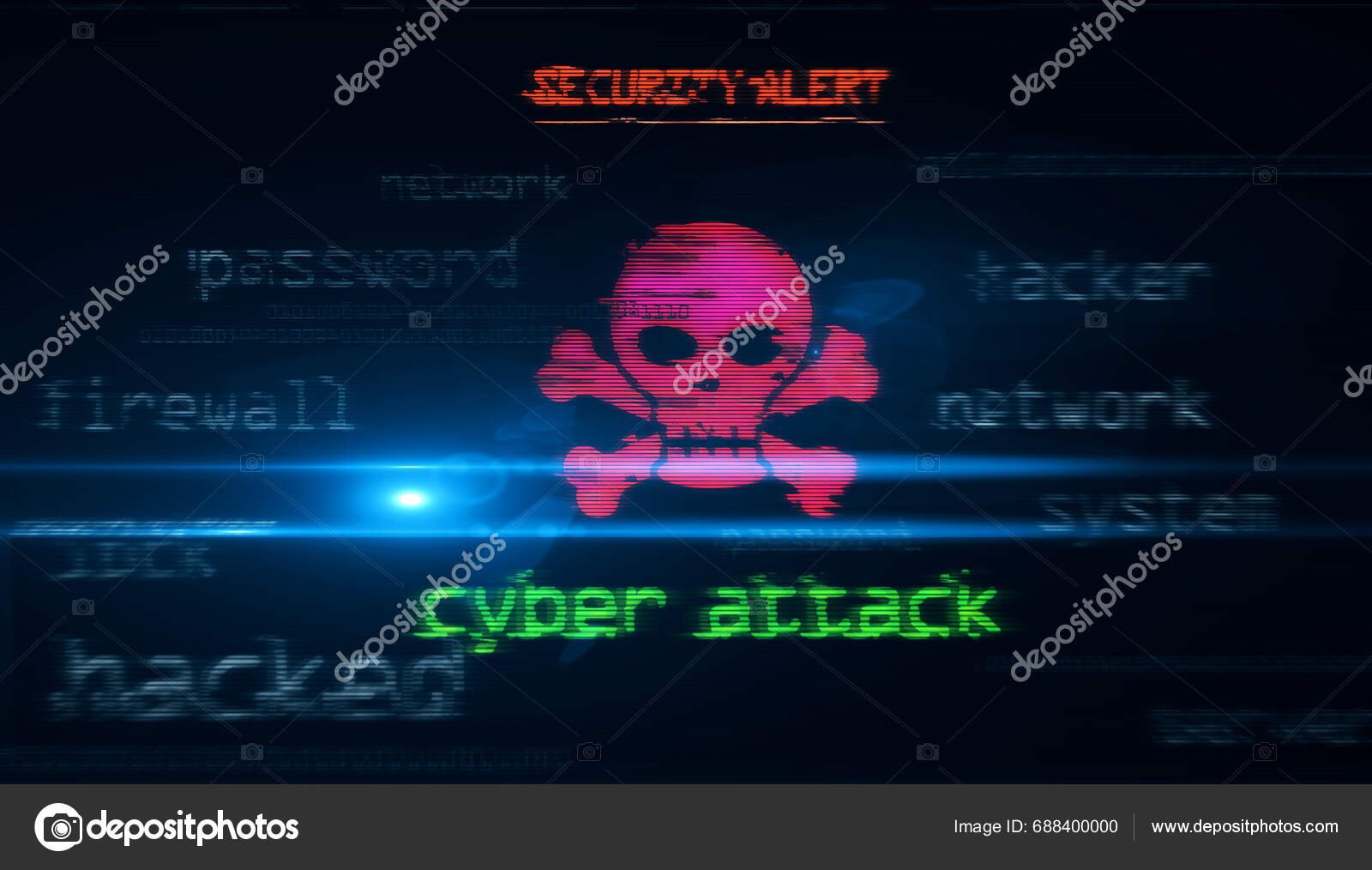 Cyber Attack Skull Symbol Technology Concept Abstract Sign Glitch ...