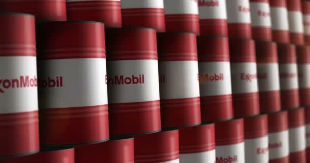 Poznan Poland May 2024 Exxonmobile Oil Fuel Gas Barrels Row — Stock ...