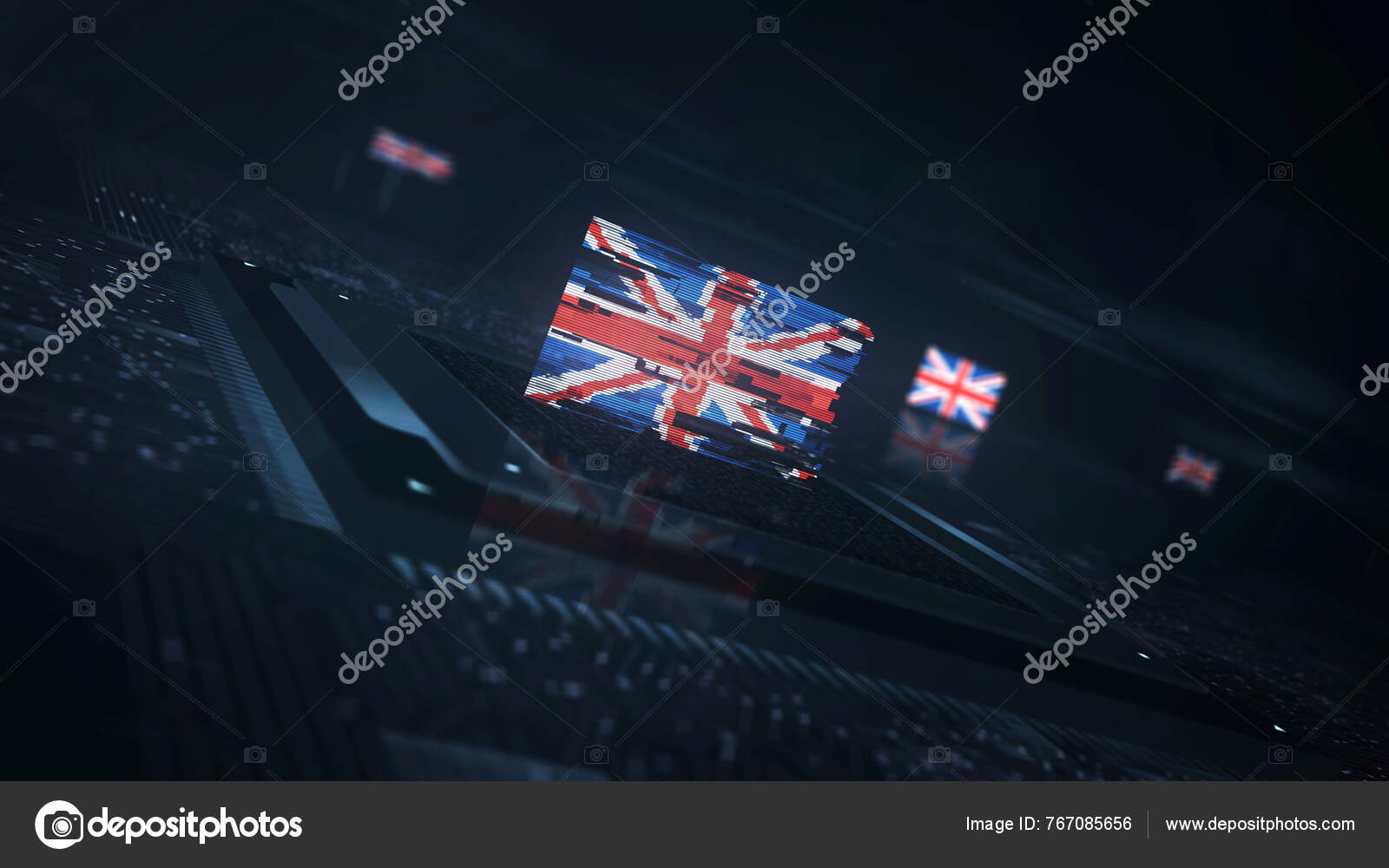 United Kingdom Digital Technology Flag Cyber Computer Cpu Background ...