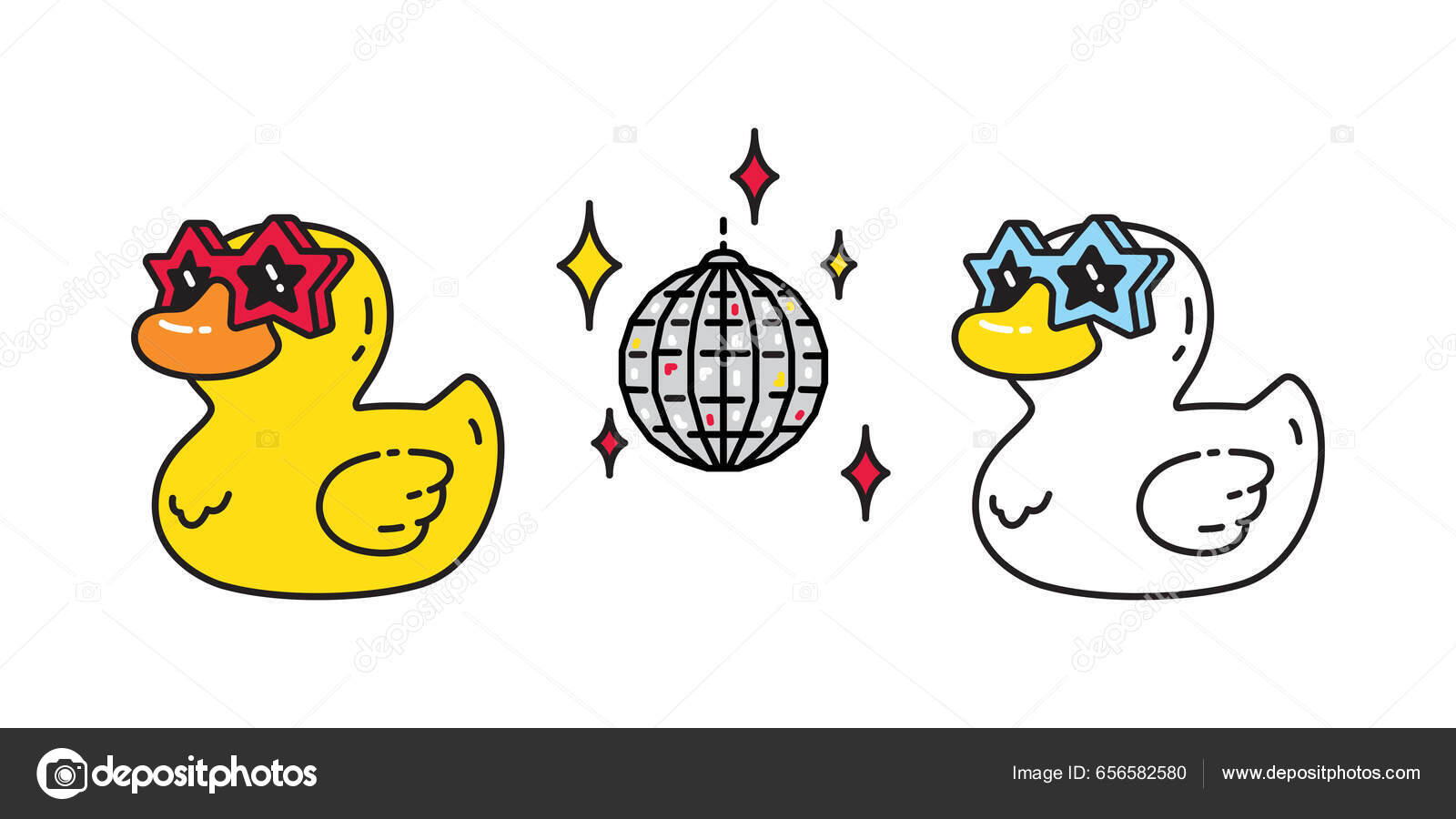 Duck Vector Icon Cartoon Rubber Duck Disco Ball Dancing Logo Stock ...