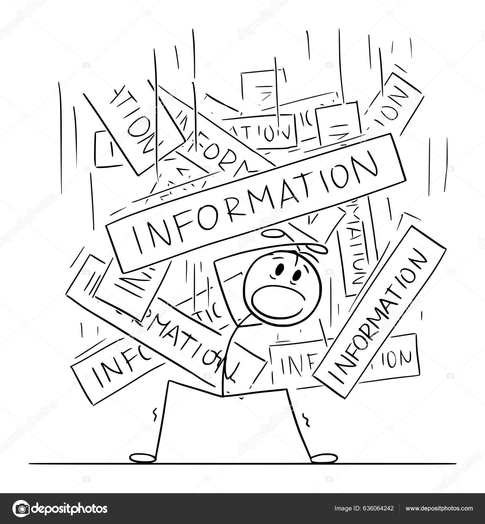 Person Overloaded Buried Falling Information Vector Cartoon Stick ...