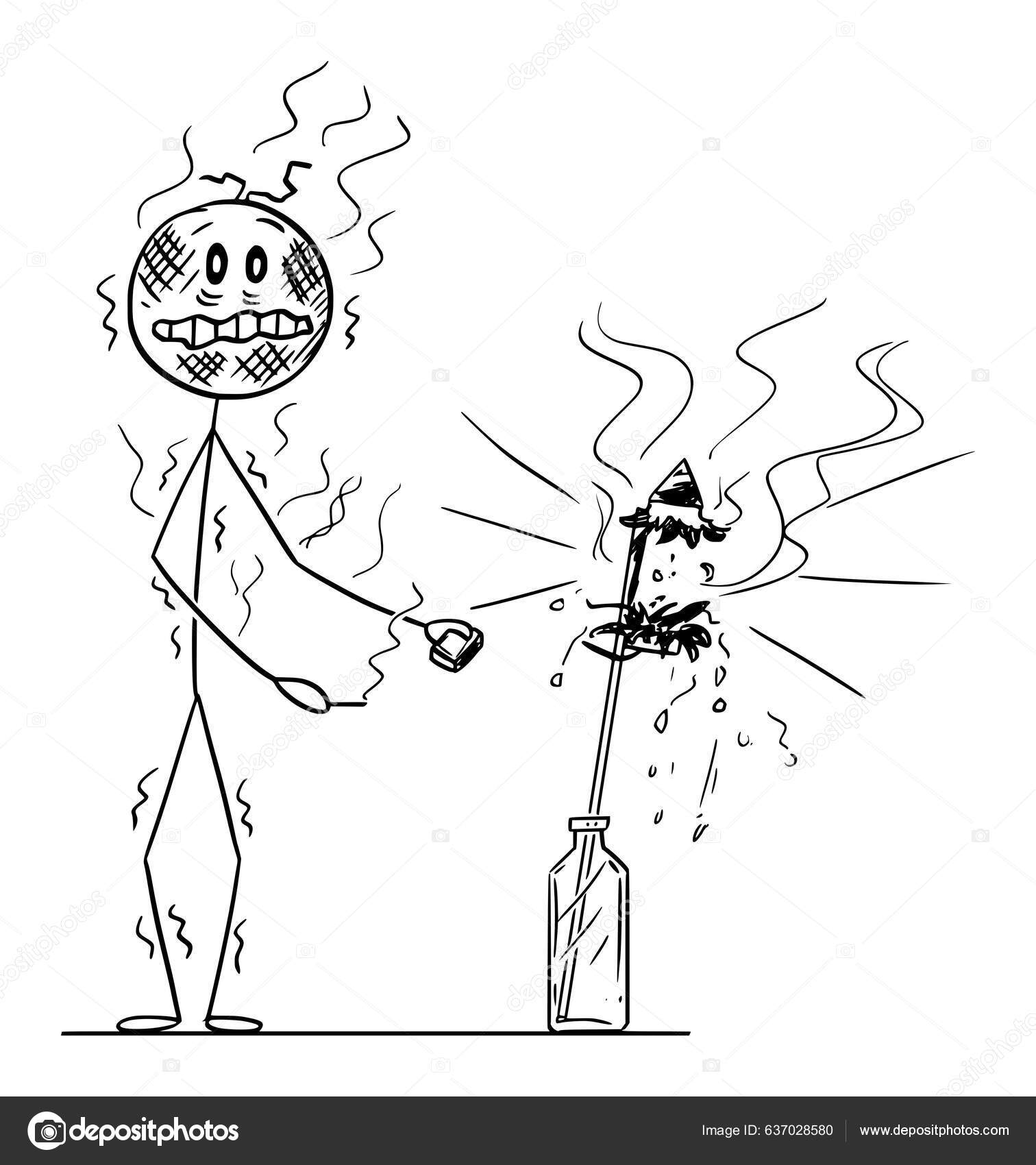 Firework Skyrocket Exploded Lightning Vector Cartoon Stick Figure ...