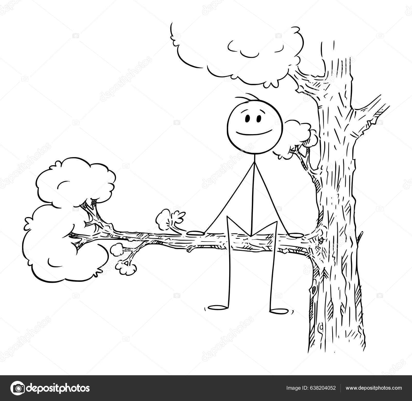 Happy Smiling Person Sitting Tree Vector Cartoon Stick Figure Character ...