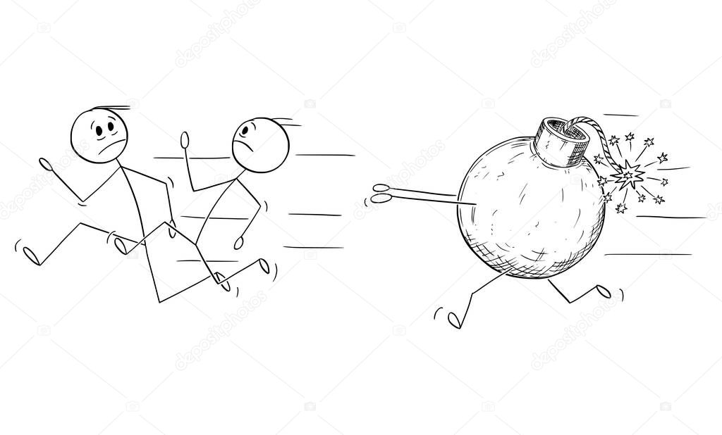 Vettoriale stockPerson Running Away Chasing Bomb Vector Cartoon Stick ...