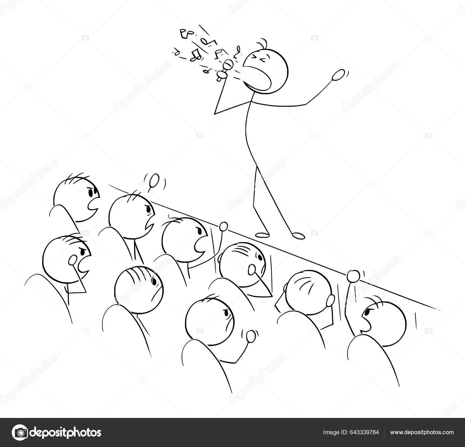 Bad Singer Singing Stage Audience Unhappy Vector Cartoon Stick Figure ...