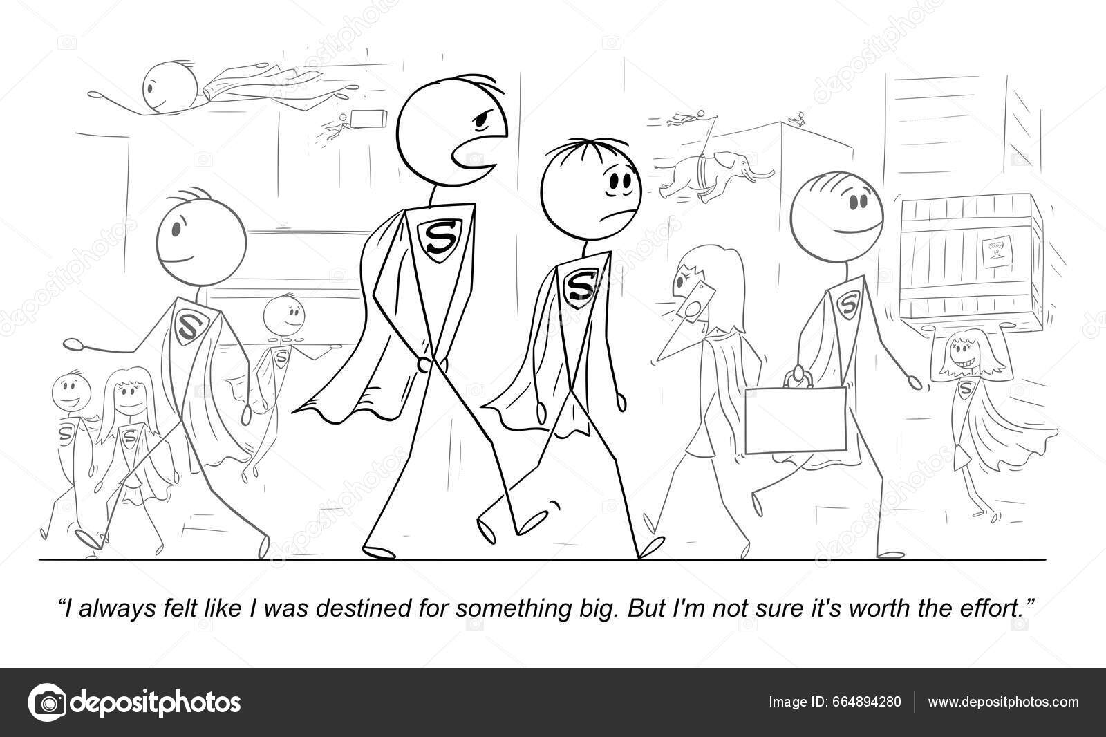 Depressed Superhero Thinks World Full Superheroes Vector Gag Cartoon ...