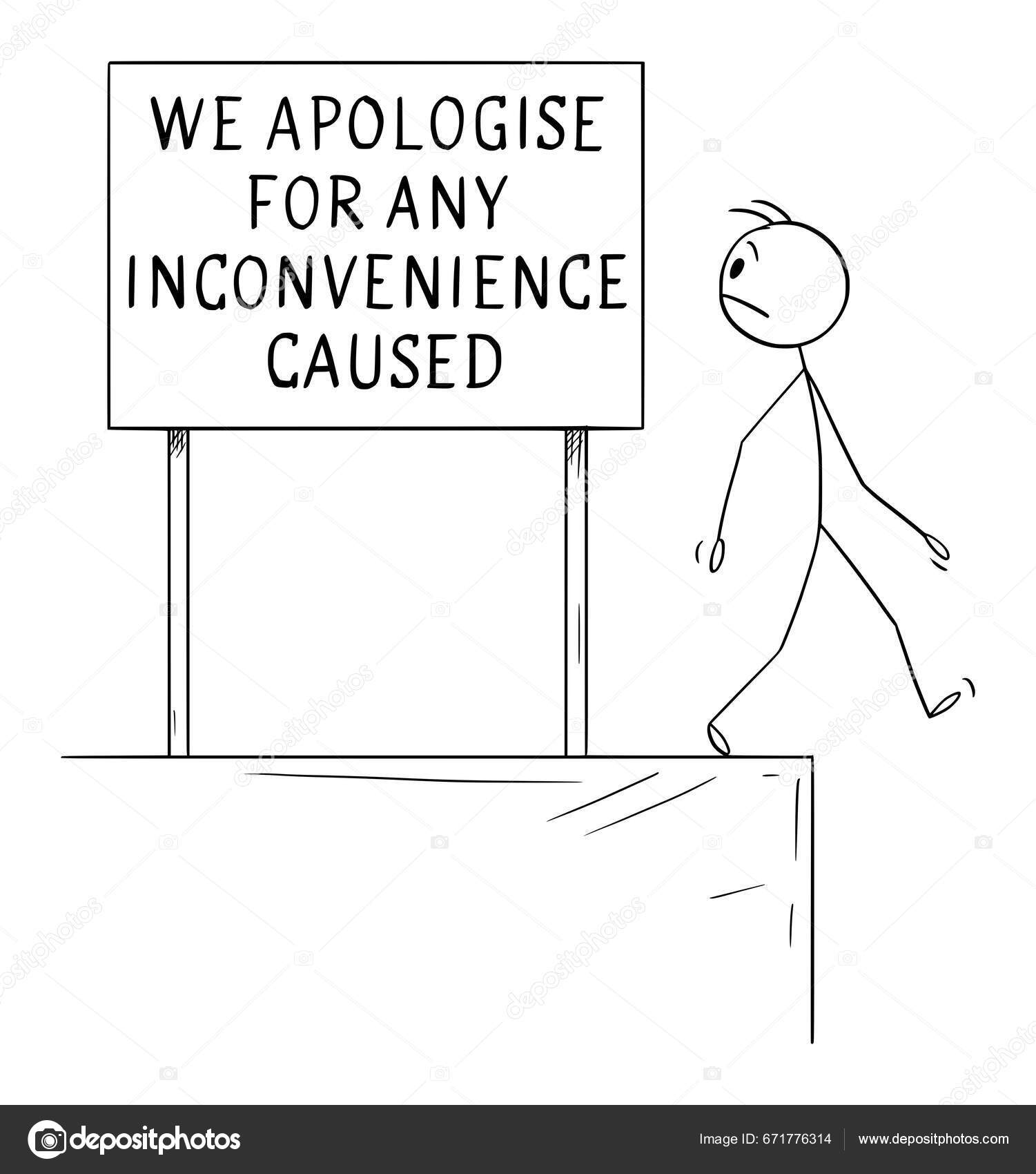Person Looking Apology Inconvenience Caused Sign Falling Vector Cartoon ...