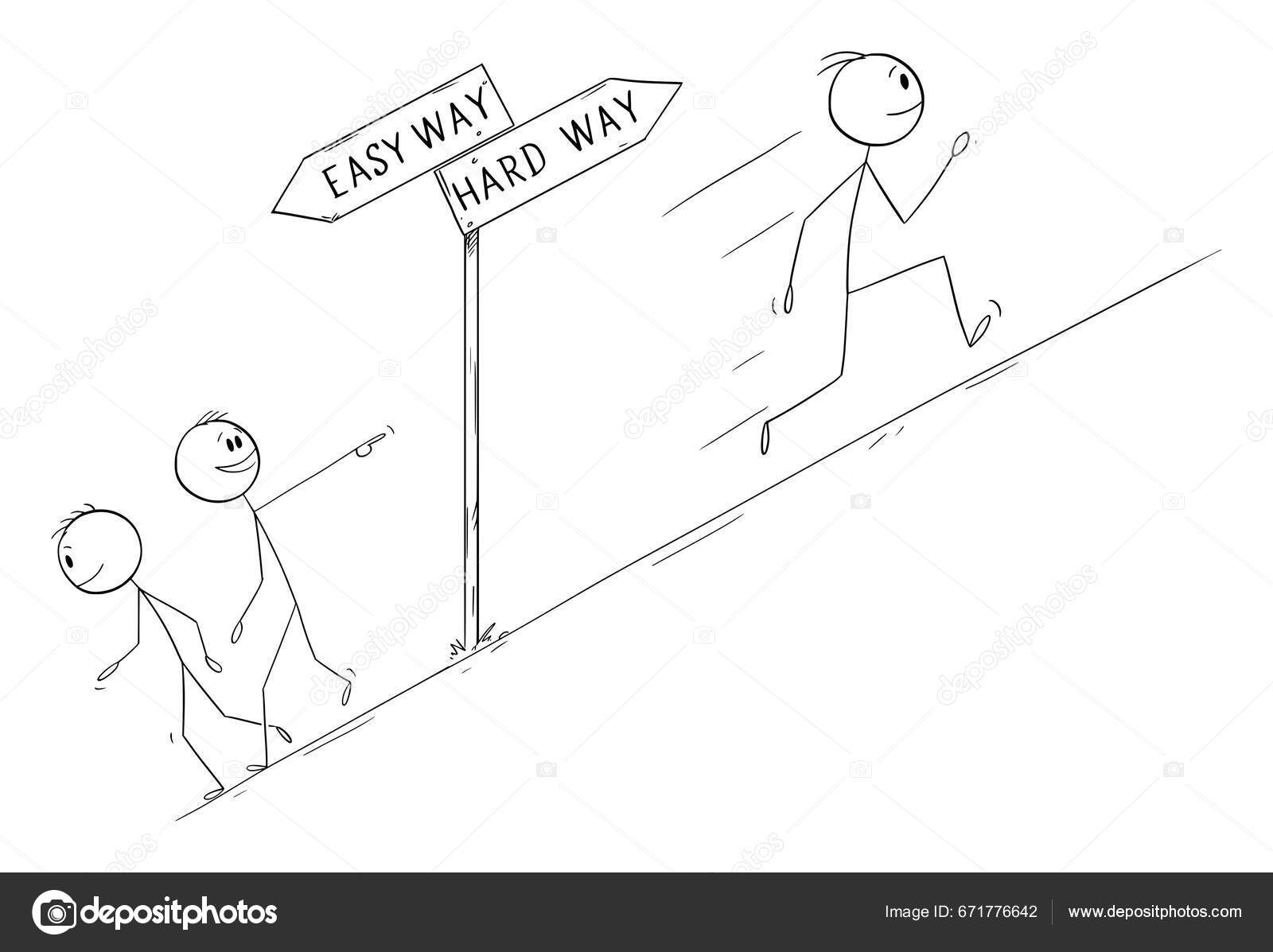 Choose Easy Hard Way Vector Cartoon Stick Figure Character Illustration ...