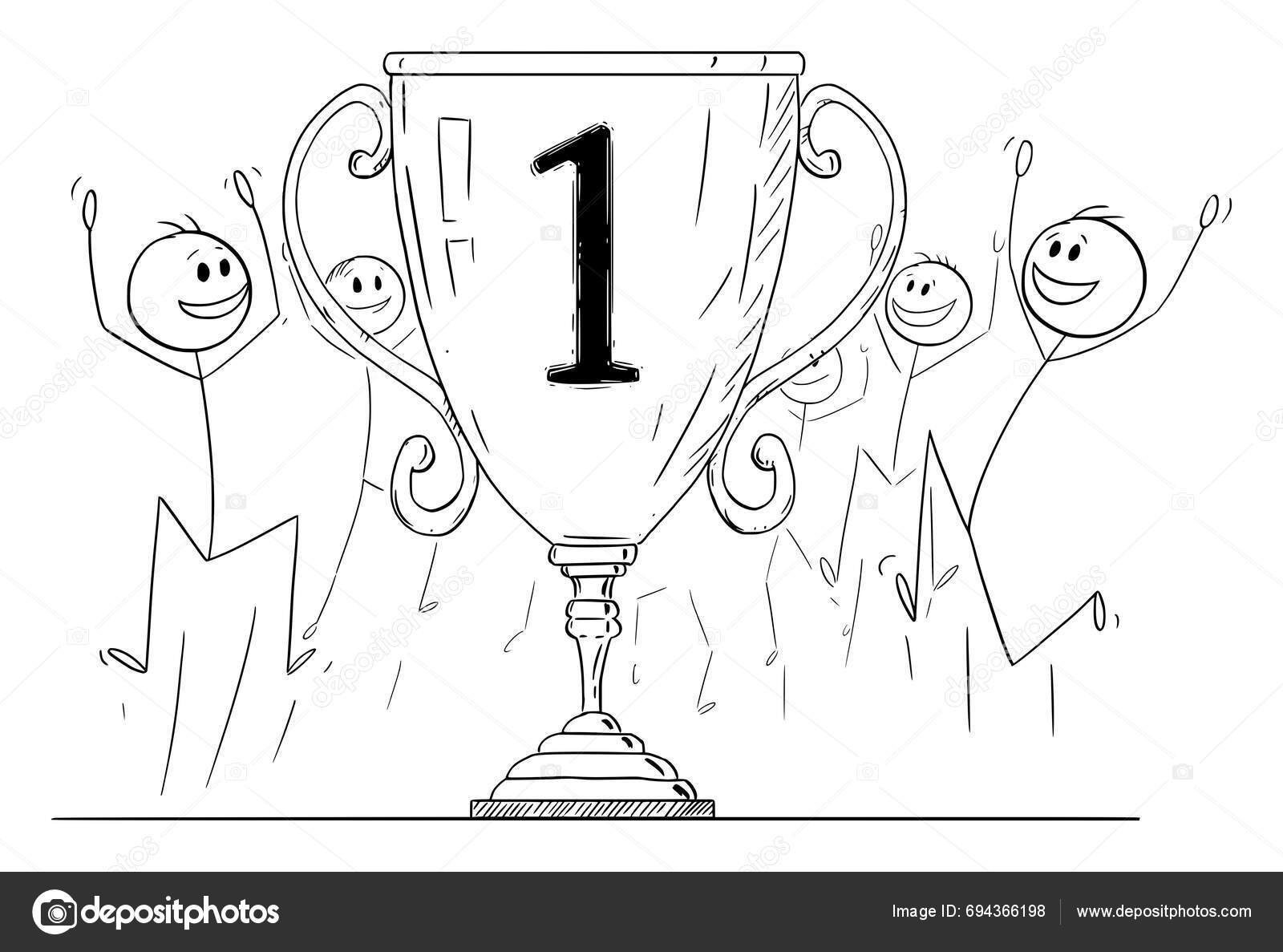 Team Celebrating Trophy Victory Cup Award Vector Cartoon Stick Figure ...