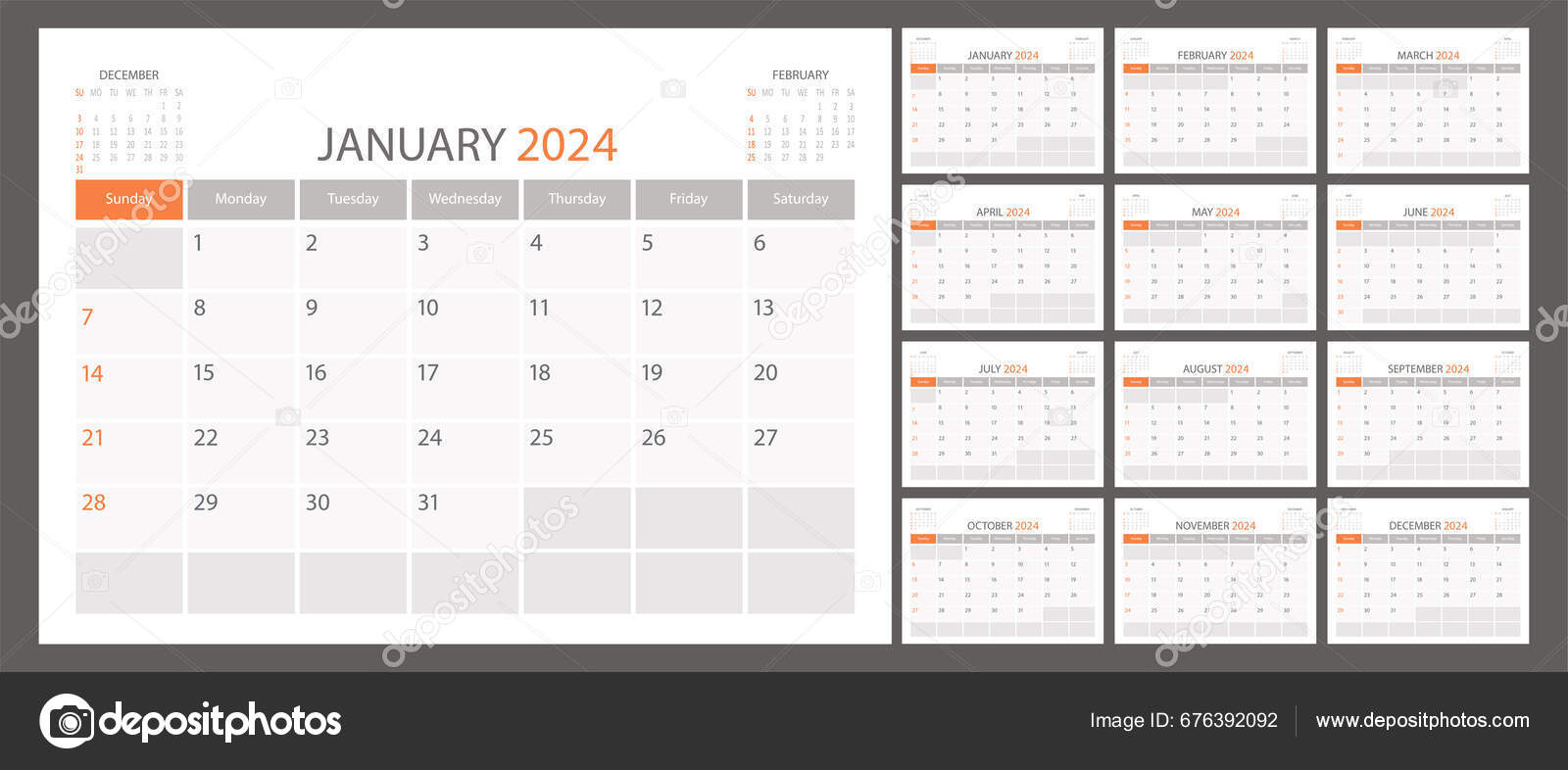 Kalender Planner 2024 Vector Schema Maand Kalender Organisator Template ...