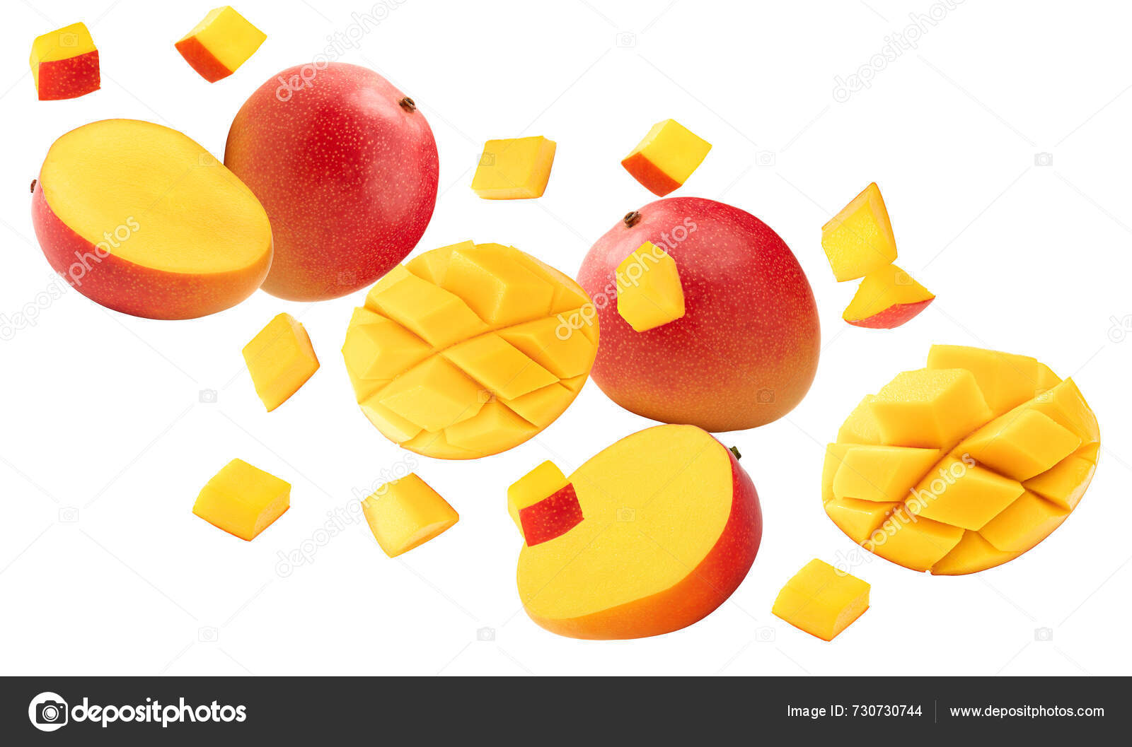 Flying Mango Slices Isolated White Background Clipping Path — Stock ...