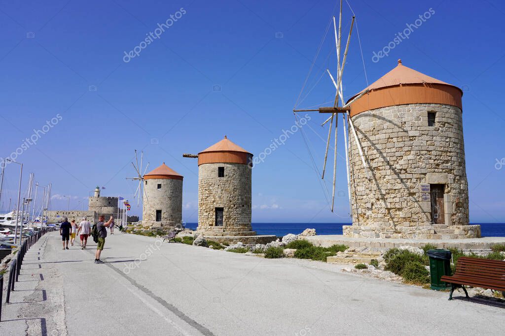 RHODES, GREECE - MAY 10, 2022: Mandraki Marina and port with Rhodes ...