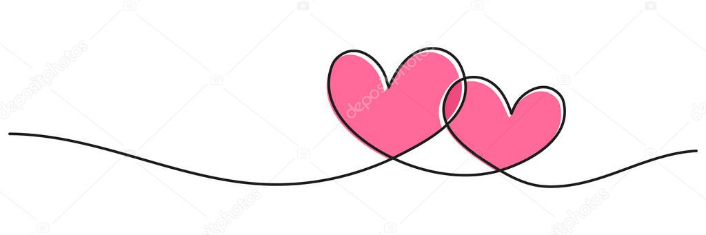 Dibujo continuo de dos corazones. Doble color corazón línea ondulada ...