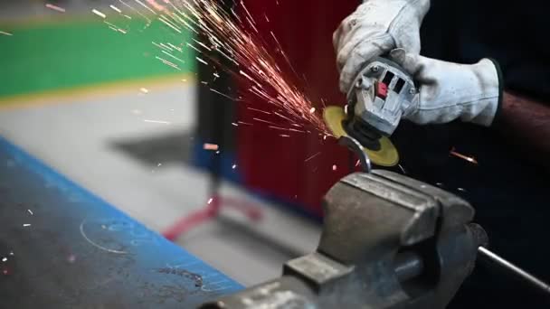 Worker Operating Angle Grinder Making Lots Sparks — Stock Video ...