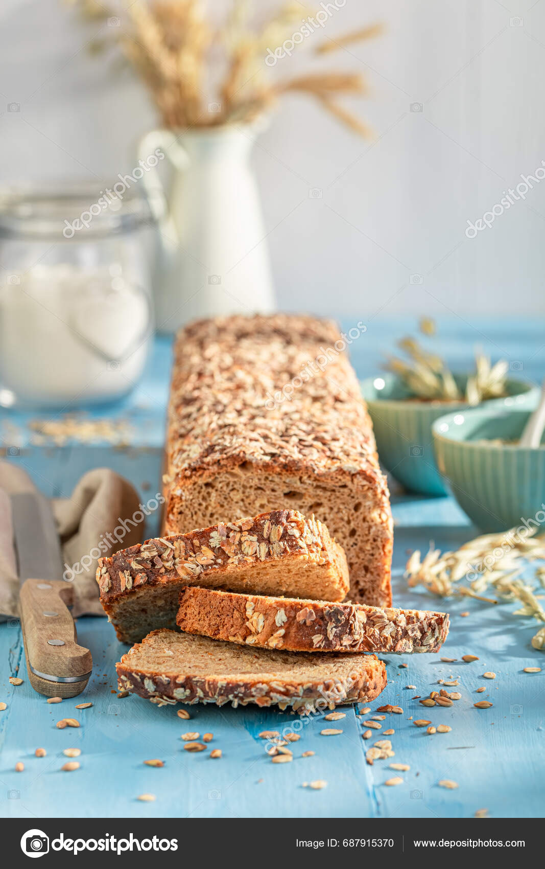 Healthy Bran Bread Grain Ears Bran Wholegrain Bread Bran Stock Photo by ...