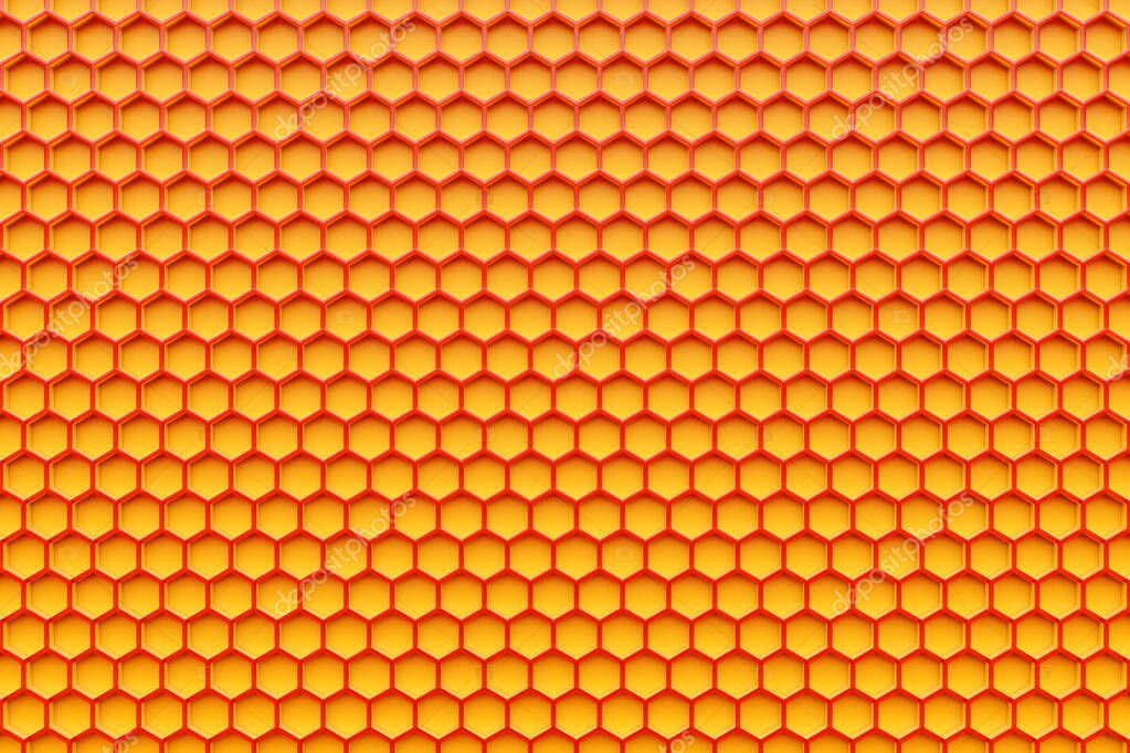 3d ilustración de un panal de abeja naranja monocromo panal para la miel. Patrón de formas ...