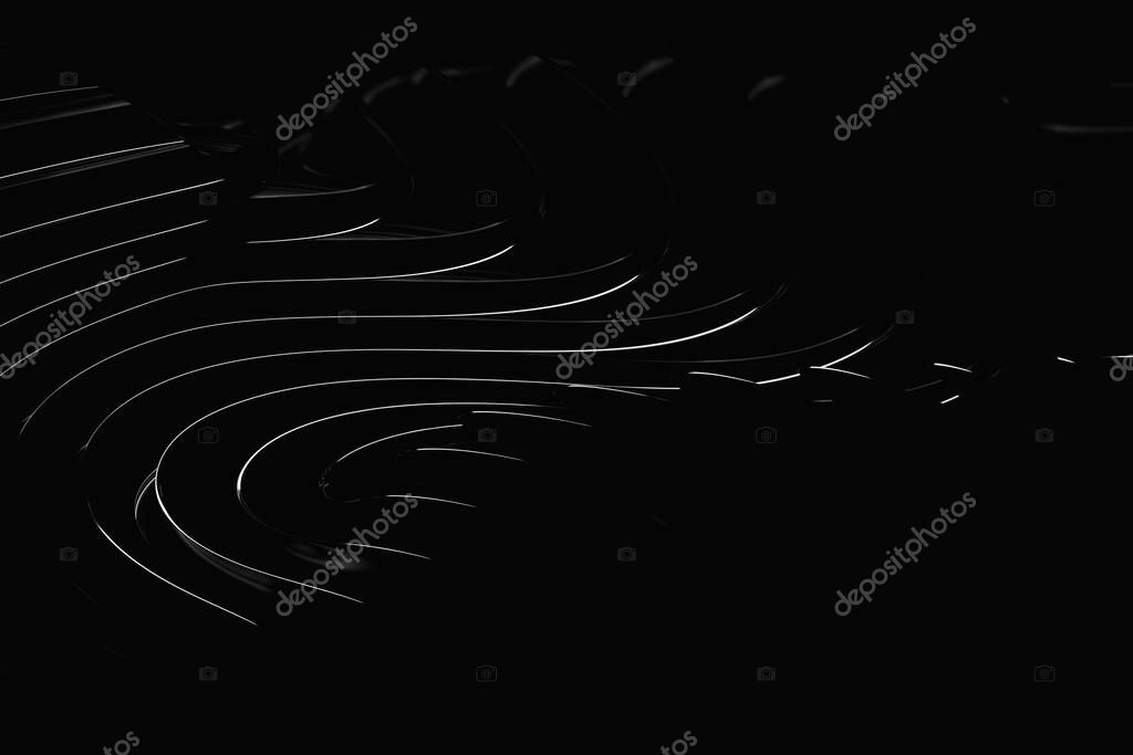 Ilustración 3d de líneas de color negro brillante, enfoque suave ...