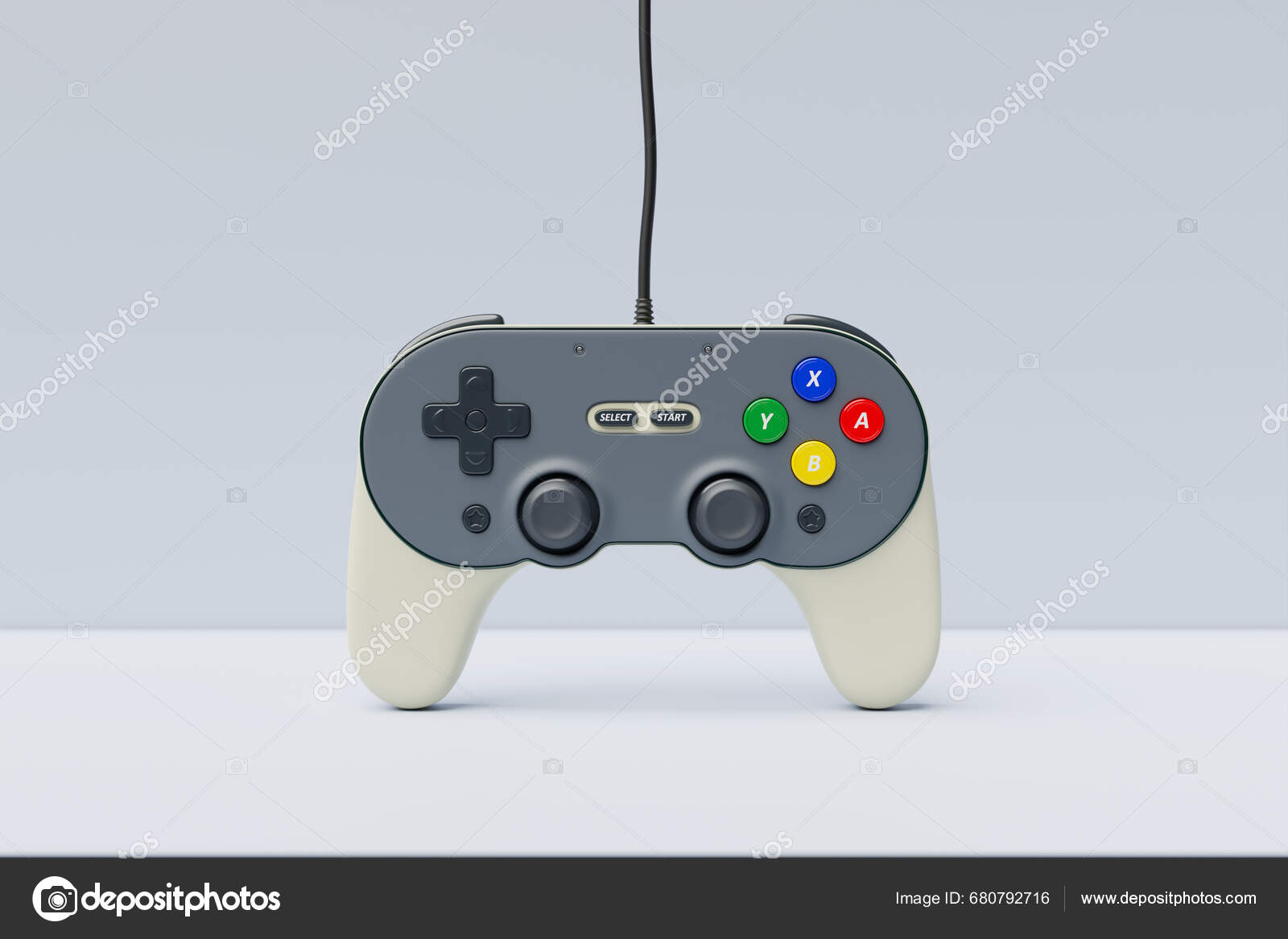 Realistic Gray Joystick Video Game Controller Blue Background Rendering ...