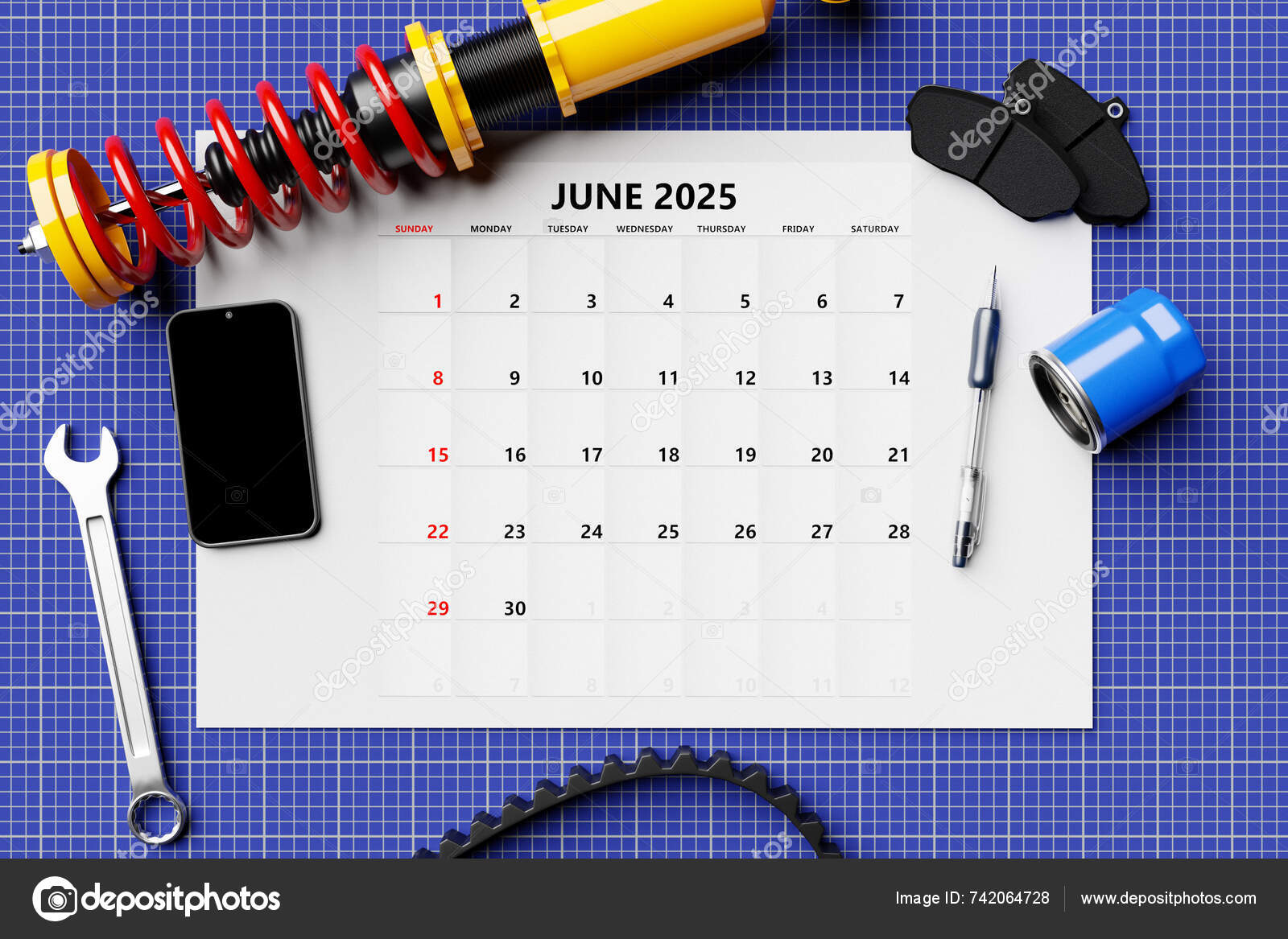 Calendar 2025 June Monthly Planner Template Corporate Design Pen Phone ...