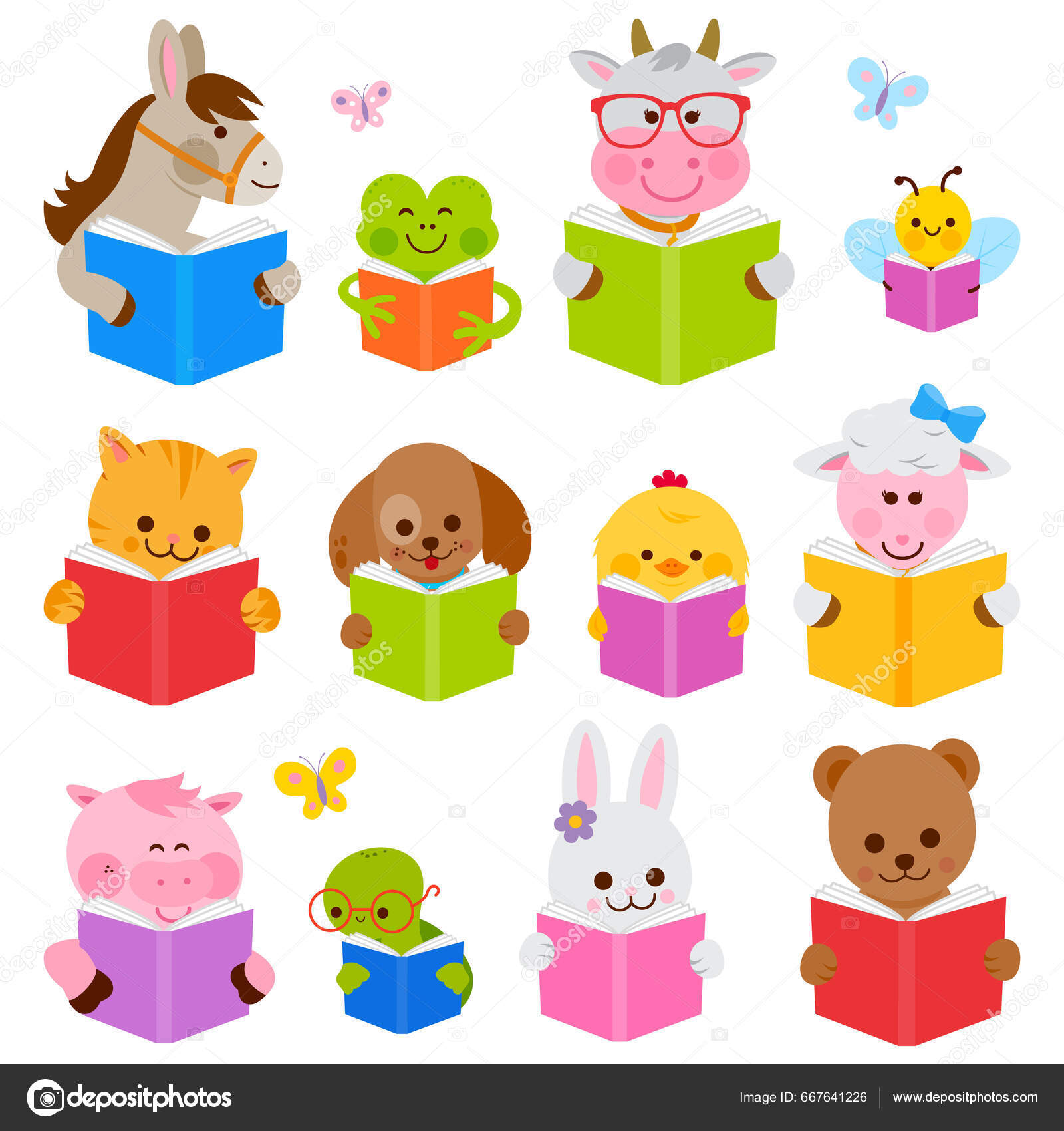 Animals Reading Books Clipart