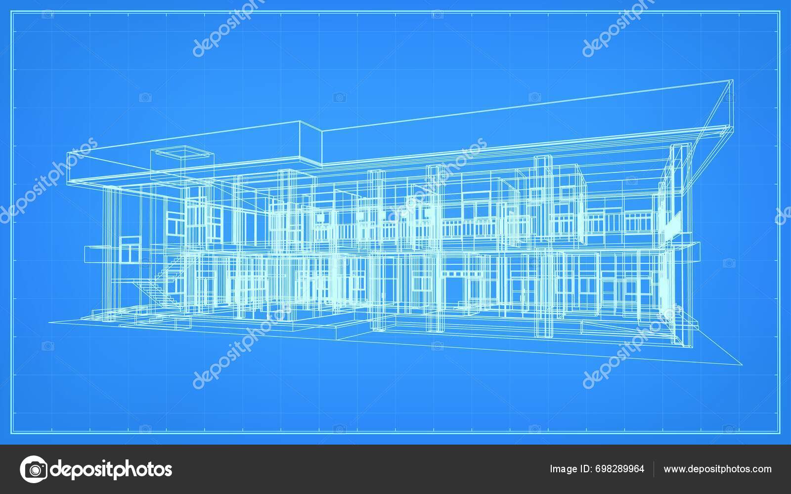 Perspektif Render Arsitektur Wireframe Konstruksi Bingkai Rambut