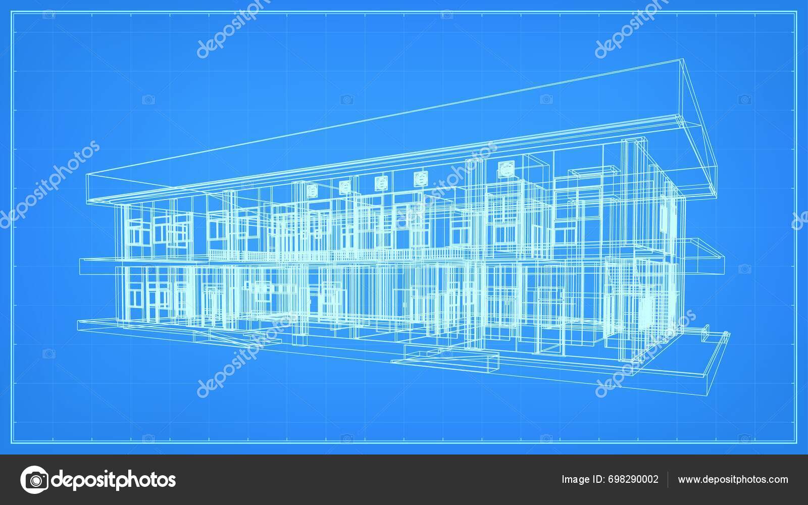 Perspective Render Wireframe Architectural Construction Building Wireframe Vector Illustration
