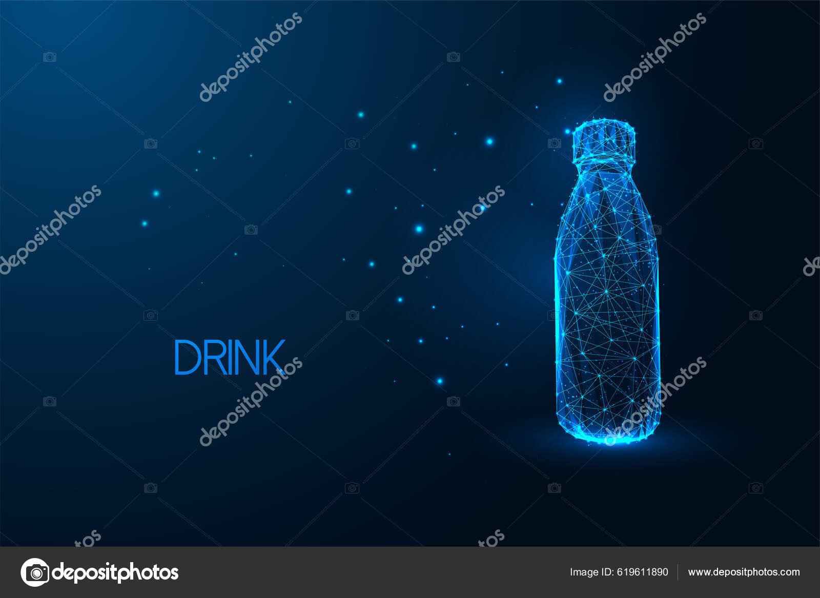 Futuristic Water Bottle Glowing Low Polygonal Style Isolated Dark Blue ...