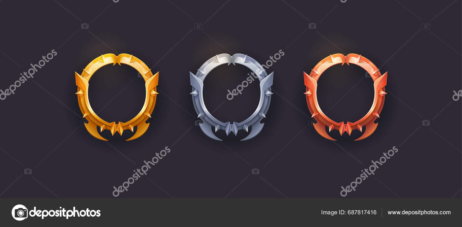 Set Game Frames Black Background Gold Silver Bronze Metal Luxury Stock ...