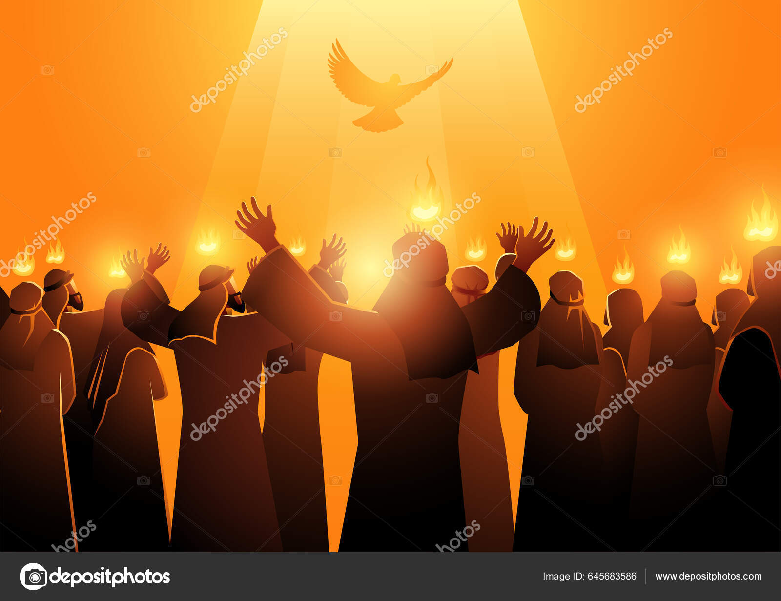 Biblical Vector Illustration Series Pentecost Also Called Whit Sunday ...
