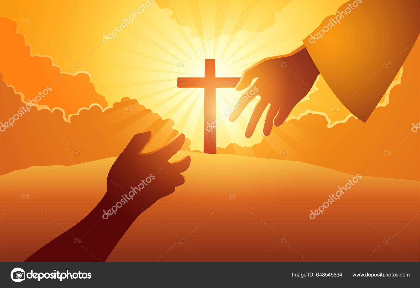 Biblical Vector Illustration Series Gods Hand Reaching Out Human Hand ...
