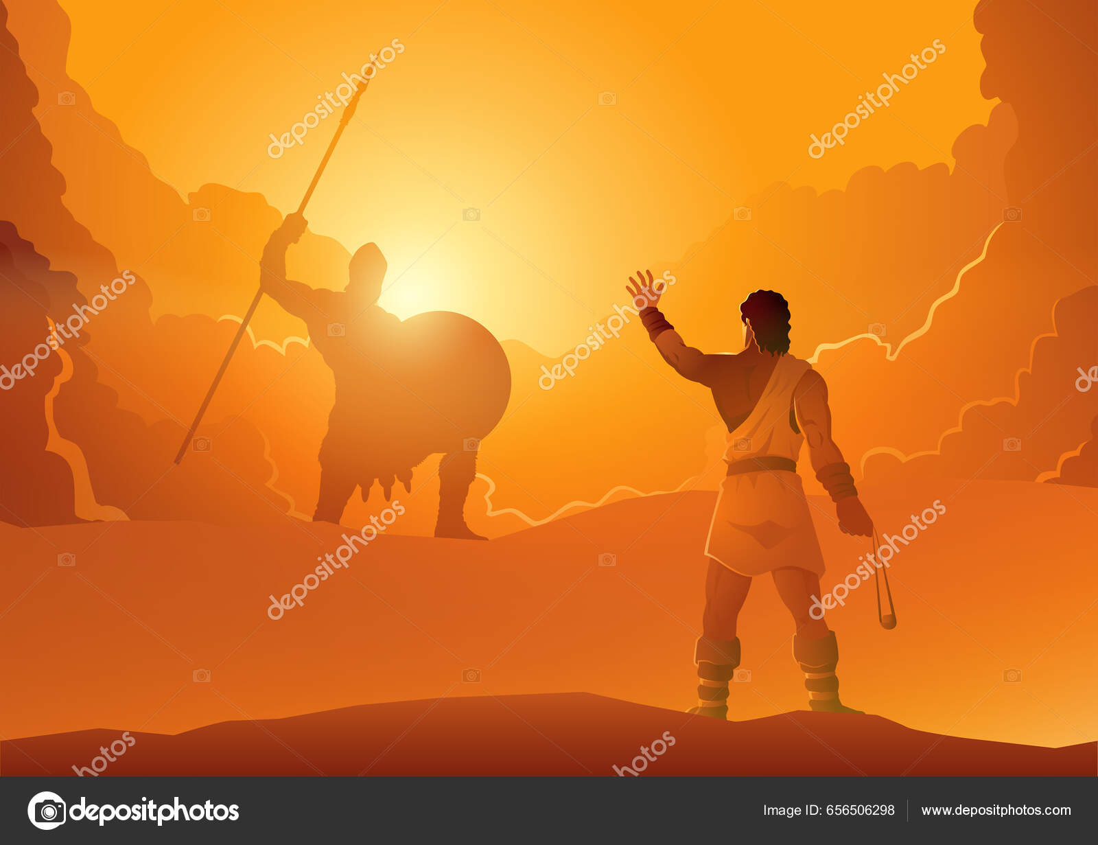 Biblical Vector Illustration David Goliath Ready Duel Dramatic Scene ...
